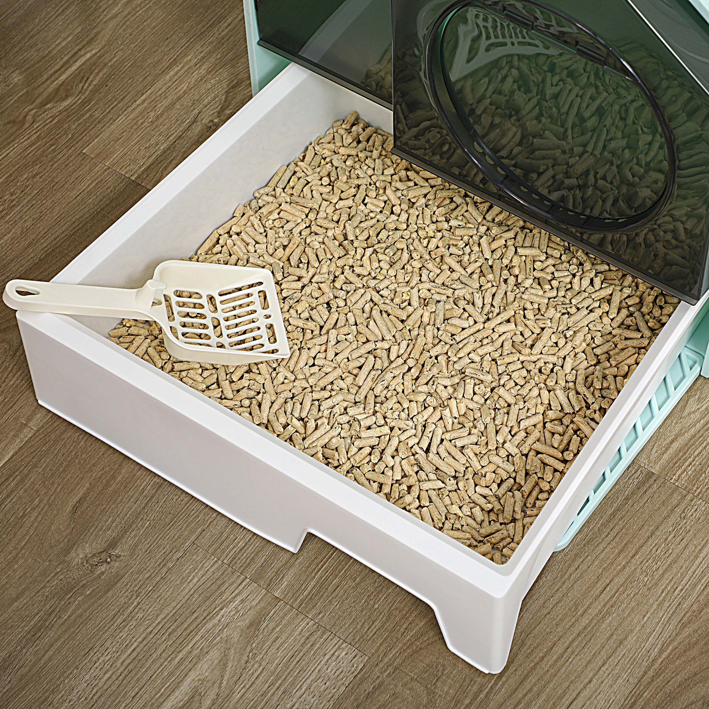 Ivy Bronx Hooded Cat Litter Box with Kitty Litter Mat, Kitty Litter Pan ...