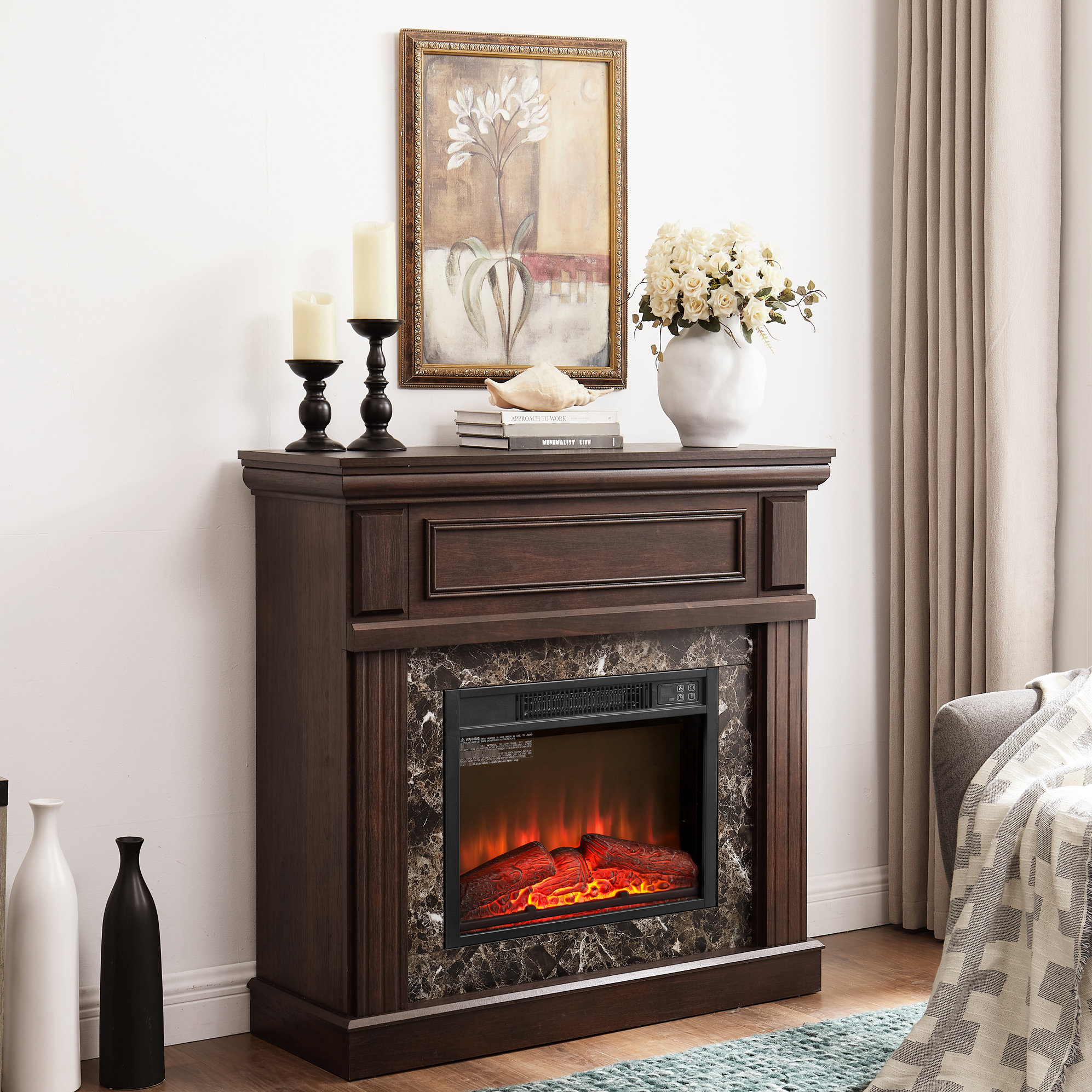 Darby Home Co Cherry Electric Fireplace - 40.76"W X 14"D 40"H, Compact ...