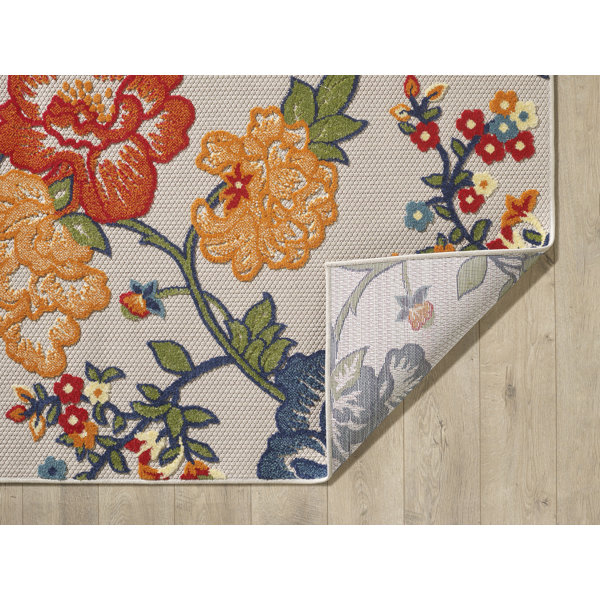 Wade Logan® Floral Machine Woven Ivory Indoor / Outdoor Area Rug ...