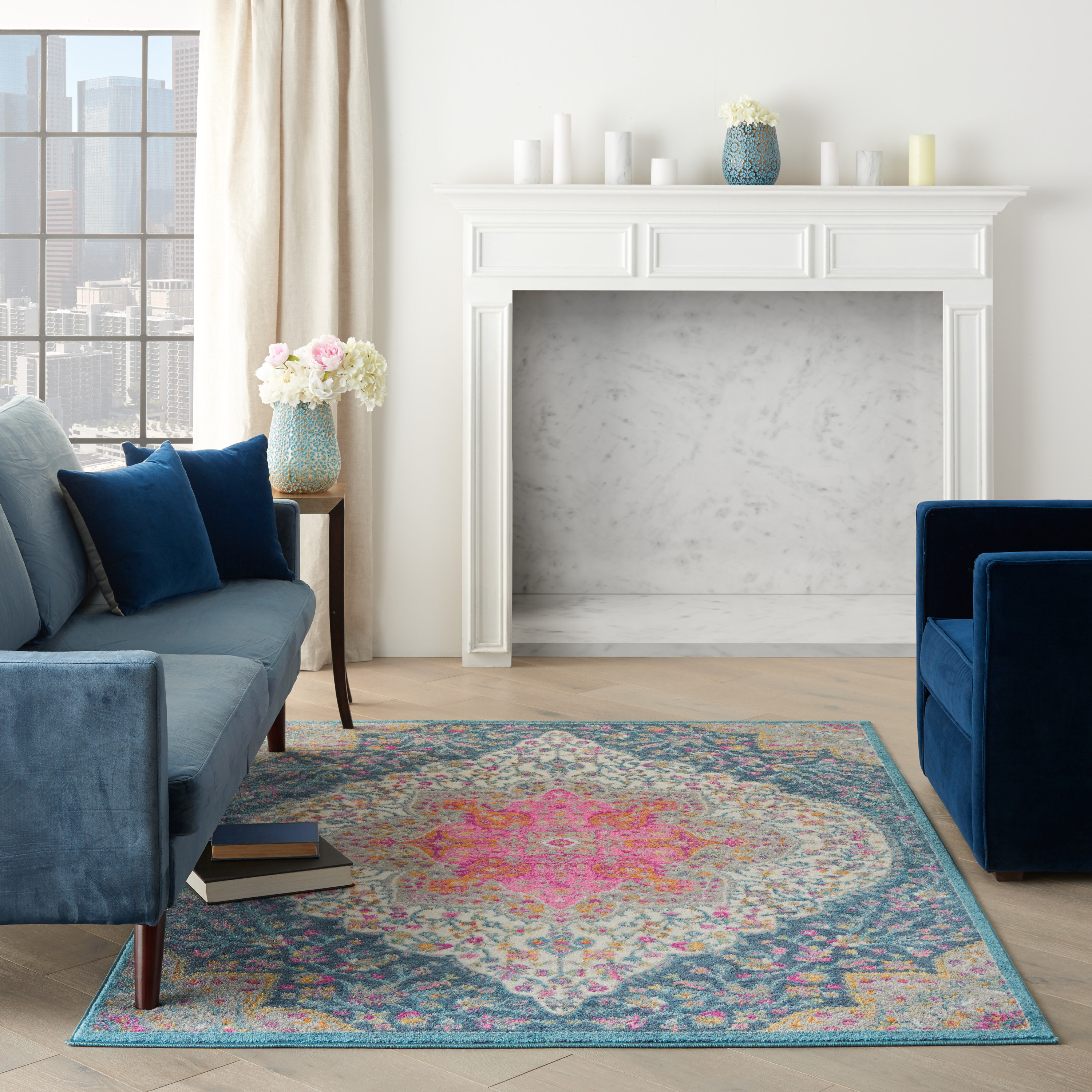 Langley Street® Verda Oriental Blue/Pink Area Rug & Reviews | Wayfair