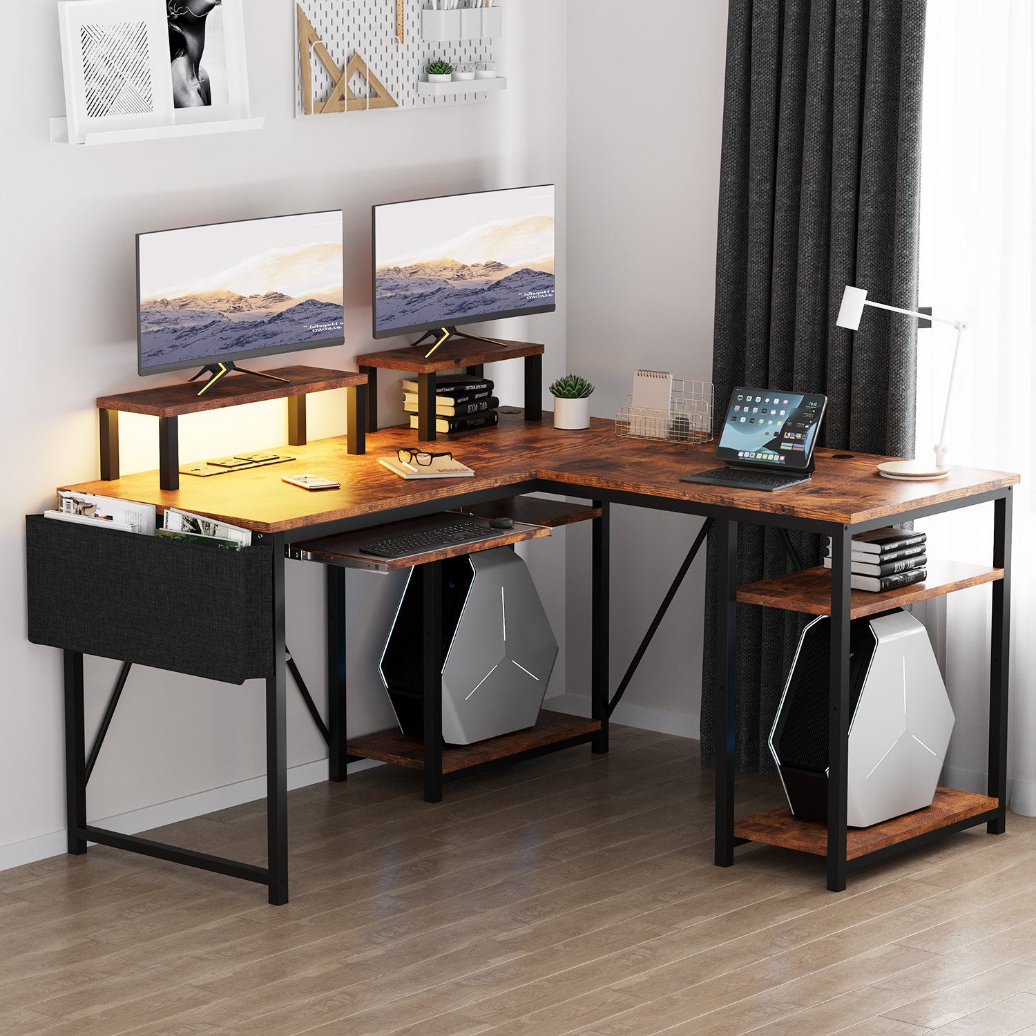 Borough Wharf Agathi 60cm W Rectangle L Shaped Computer Desk With ...