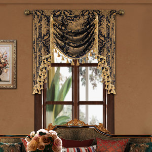 TOPLUXE Elegant Swag Valance with Tassels, Beige Jacquard Waterfall ...