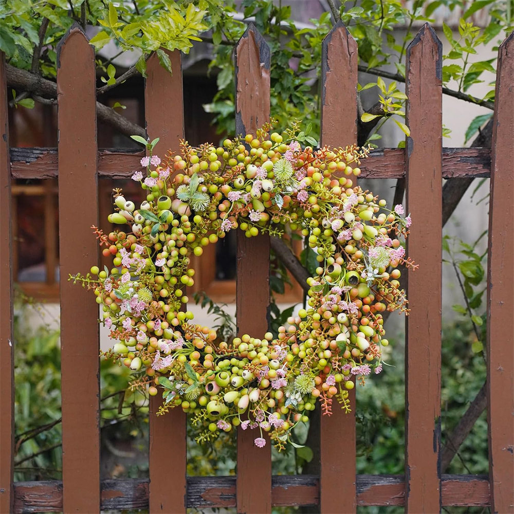 One Allium Way Wreath For Front Door 24 Inch Spring Wreaths Berry ...