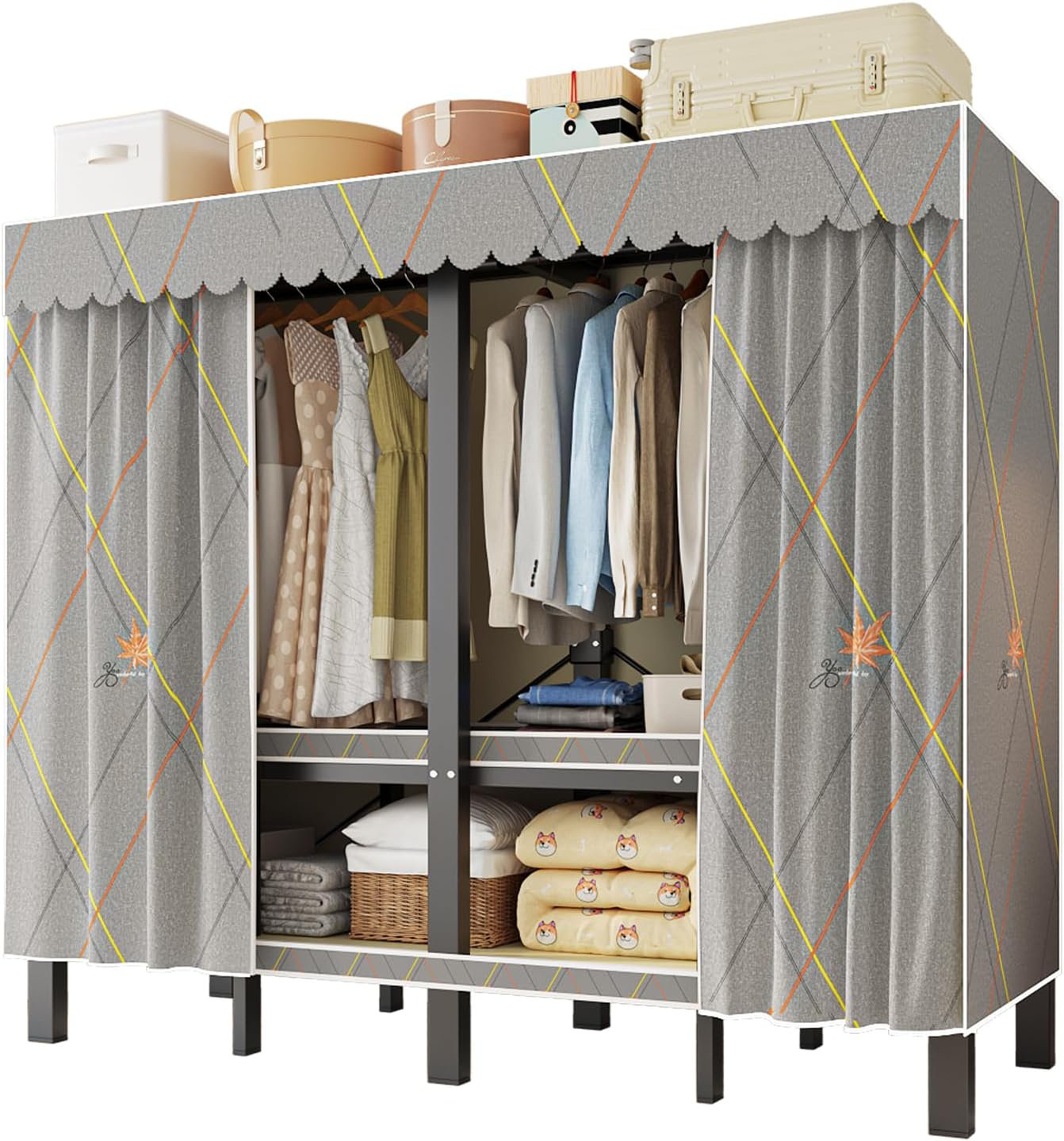Hokku Designs Portable Closet Wardrobe with Hanging Rods,Freestanding ...