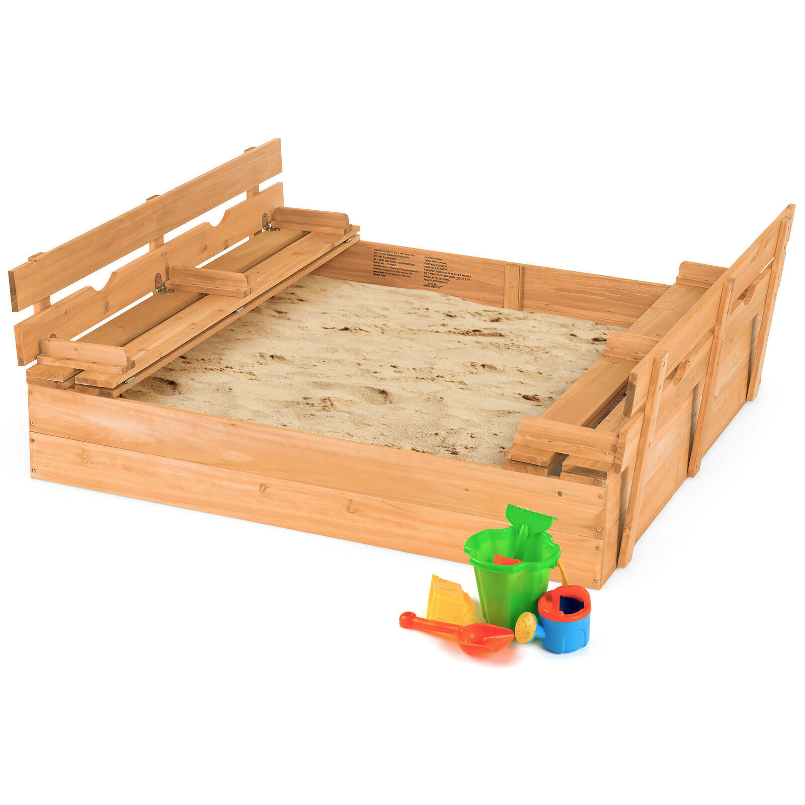 Gymax 27 Ib. Gymax 50.1" x 46.4" Solid Wood Square Natural Sandbox with Cover - Wayfair Canada