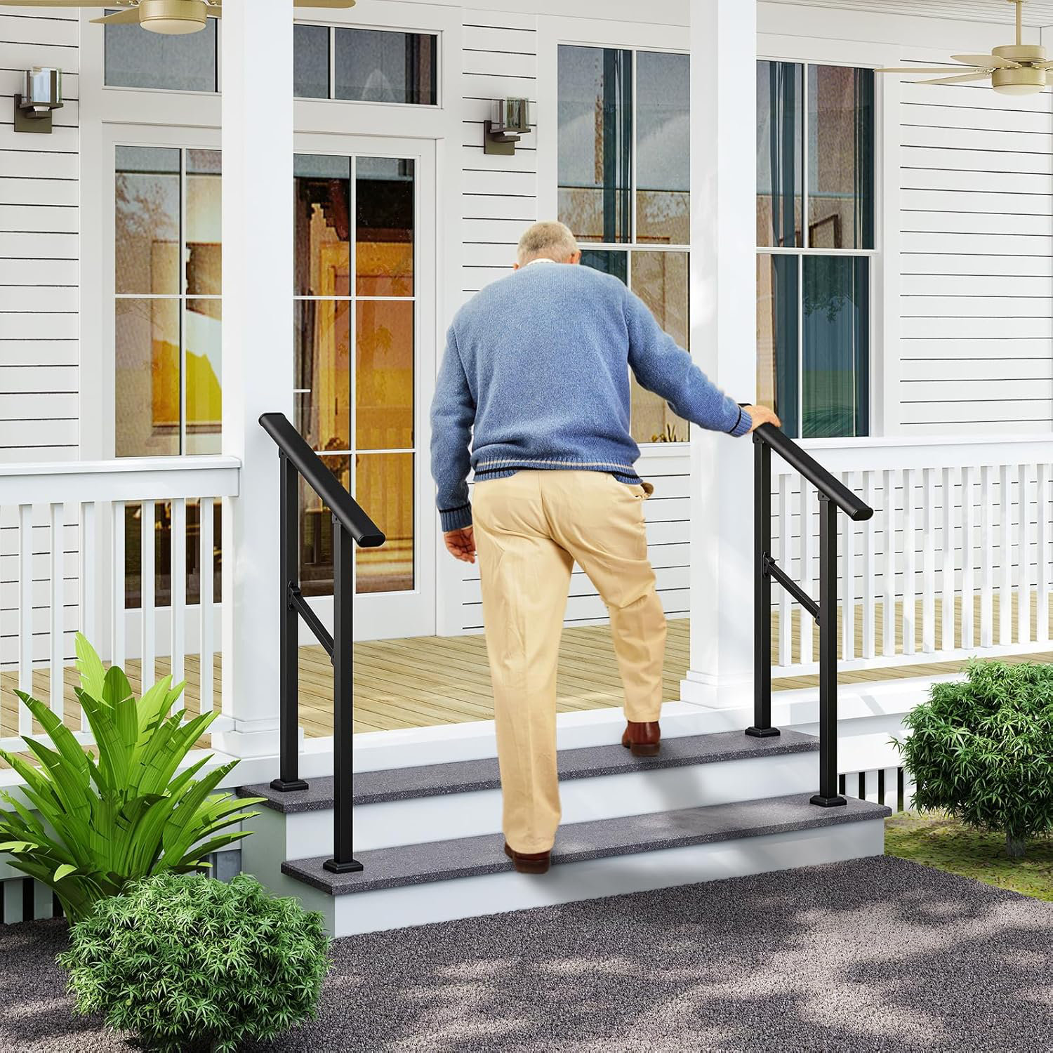 SIPIROT 2 Pack 2 Step Hand Rails for Outdoor Steps, Wrought Iron ...