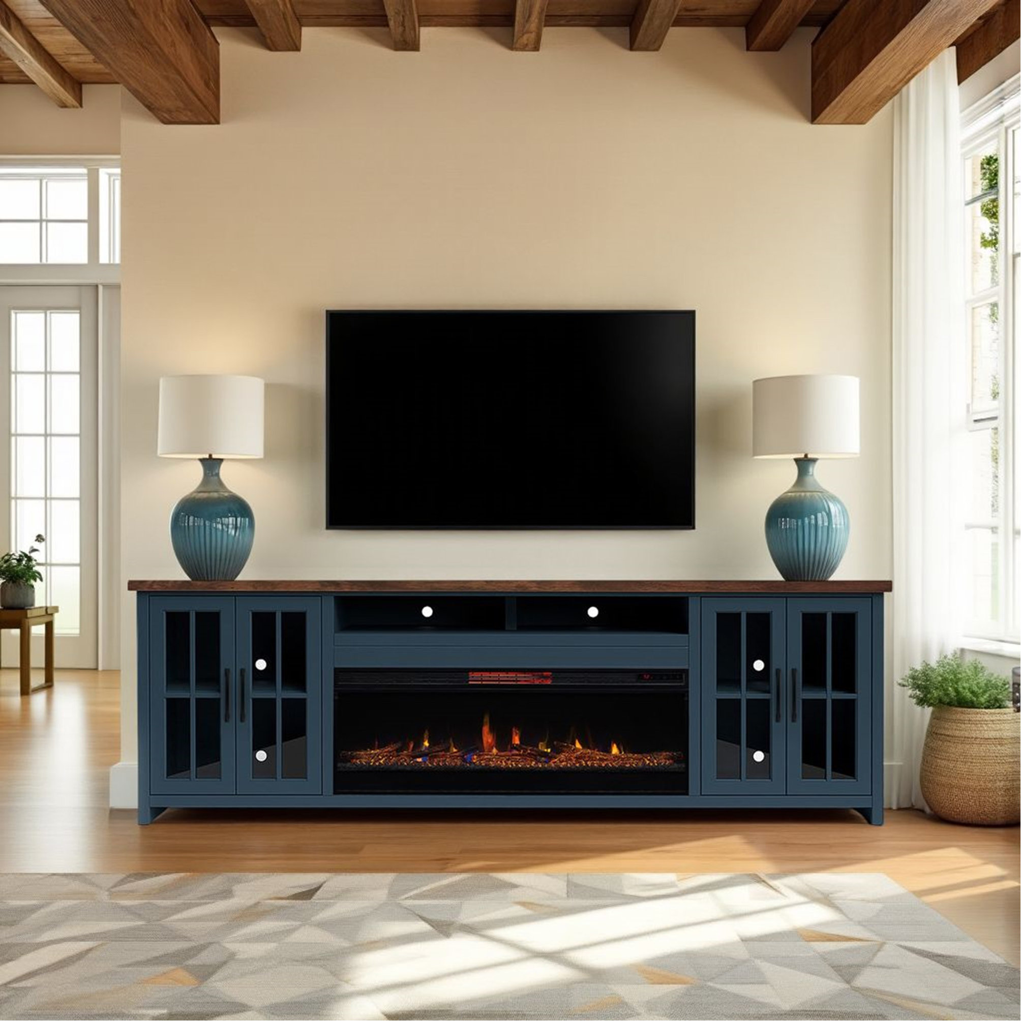 One Allium Way 97 Inch Fireplace TV Stand Console For Tvs Up To 100 ...
