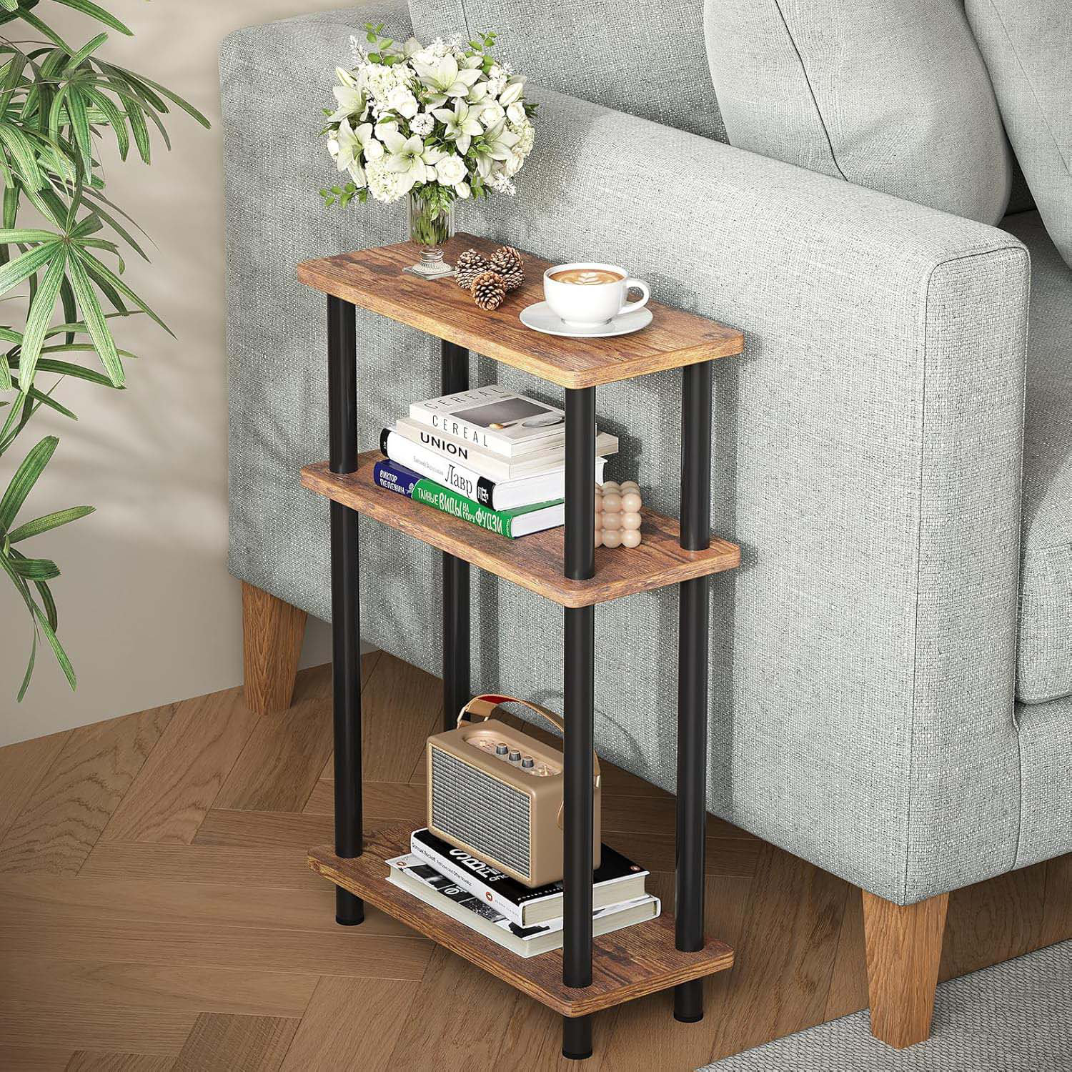 17 Stories Small Narrow Side Table, 3-Tier Skinny End Table For Small ...