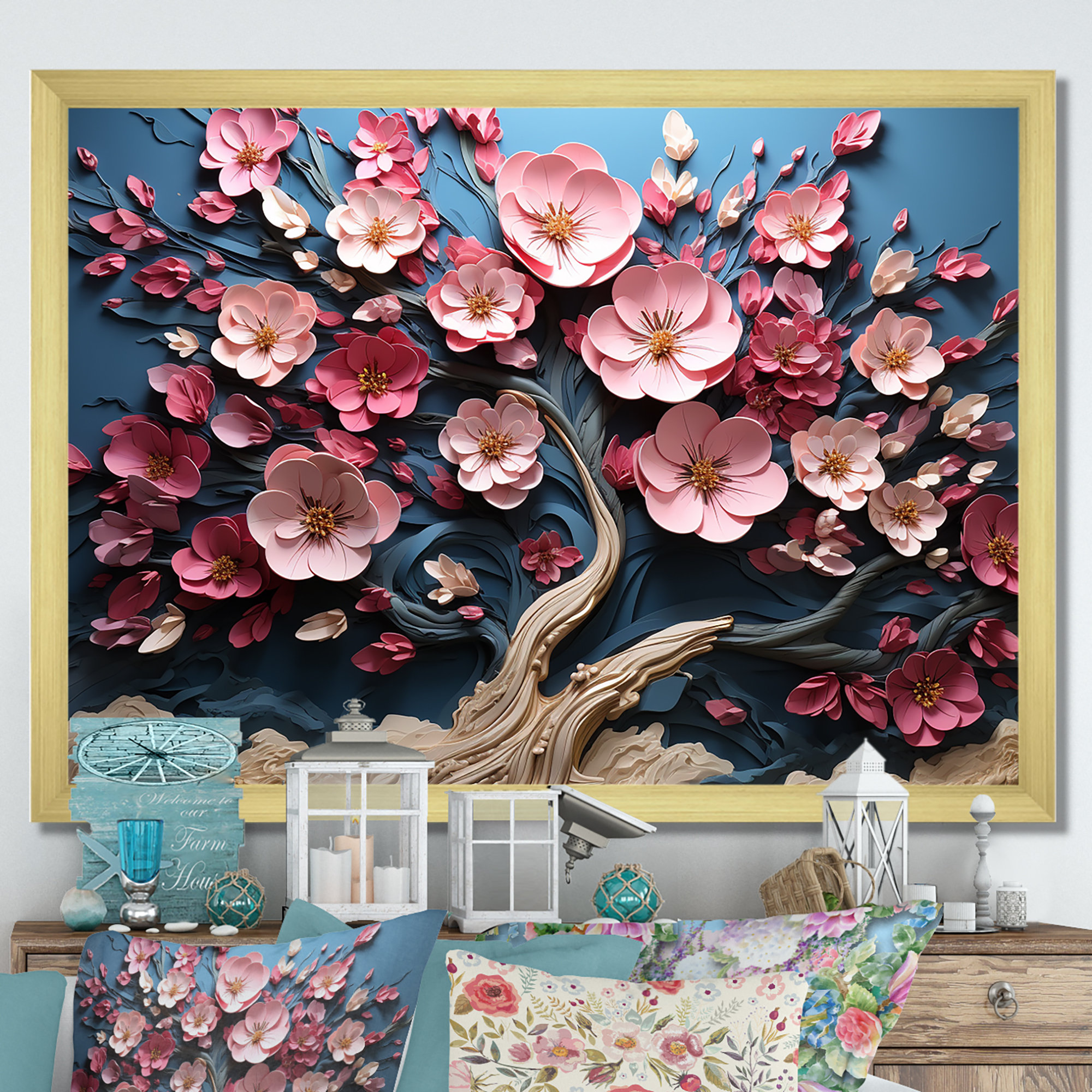 Red Barrel Studio® Dynamic White And Pink Petals Tree I - Tree Wall Art ...