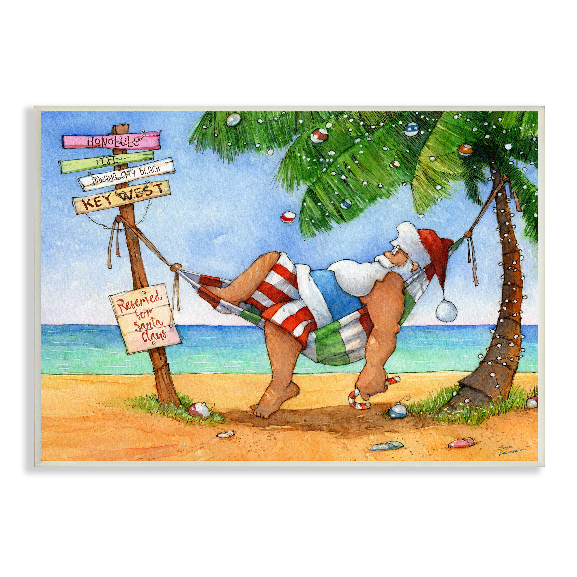 Stupell Industries «Tropical», père Noël, hamac au repos, palmier ...