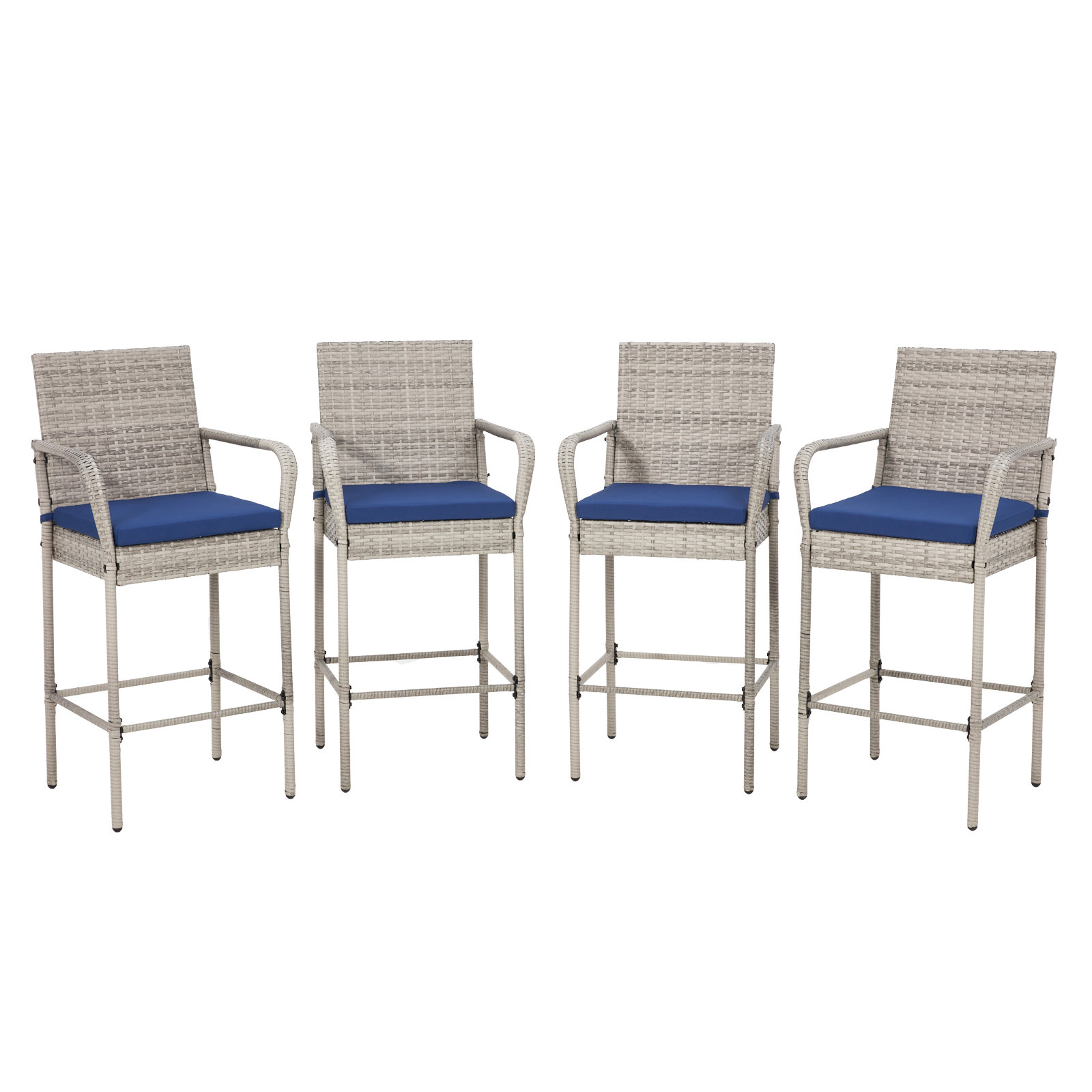 EROMMY Outdoor Patio Wicker Bar Stools Set Of 4, Pe Wicker Rattan Bar ...