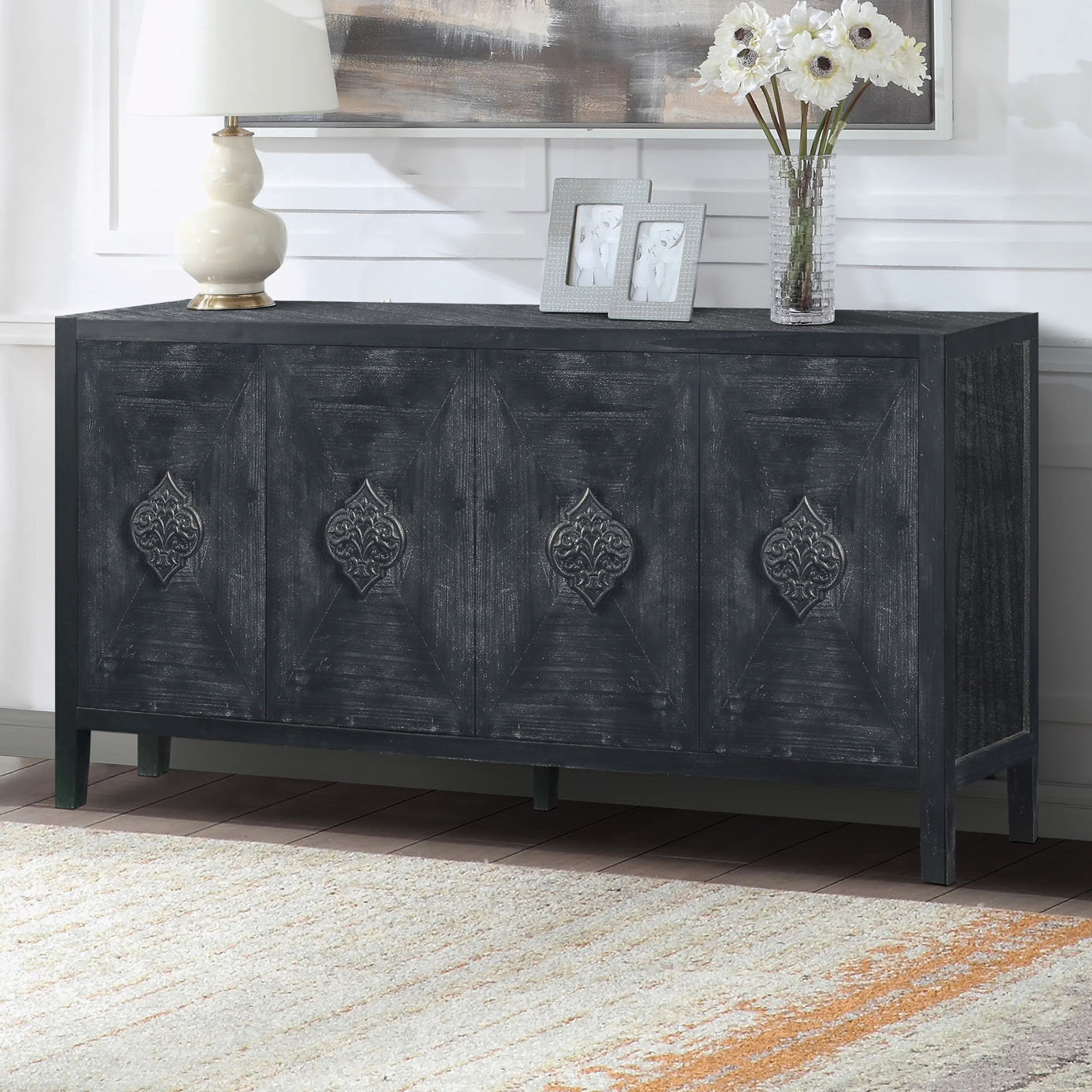 Red Barrel Studio® Garlen Wood Storage Cabinet with 4 Doors | Wayfair