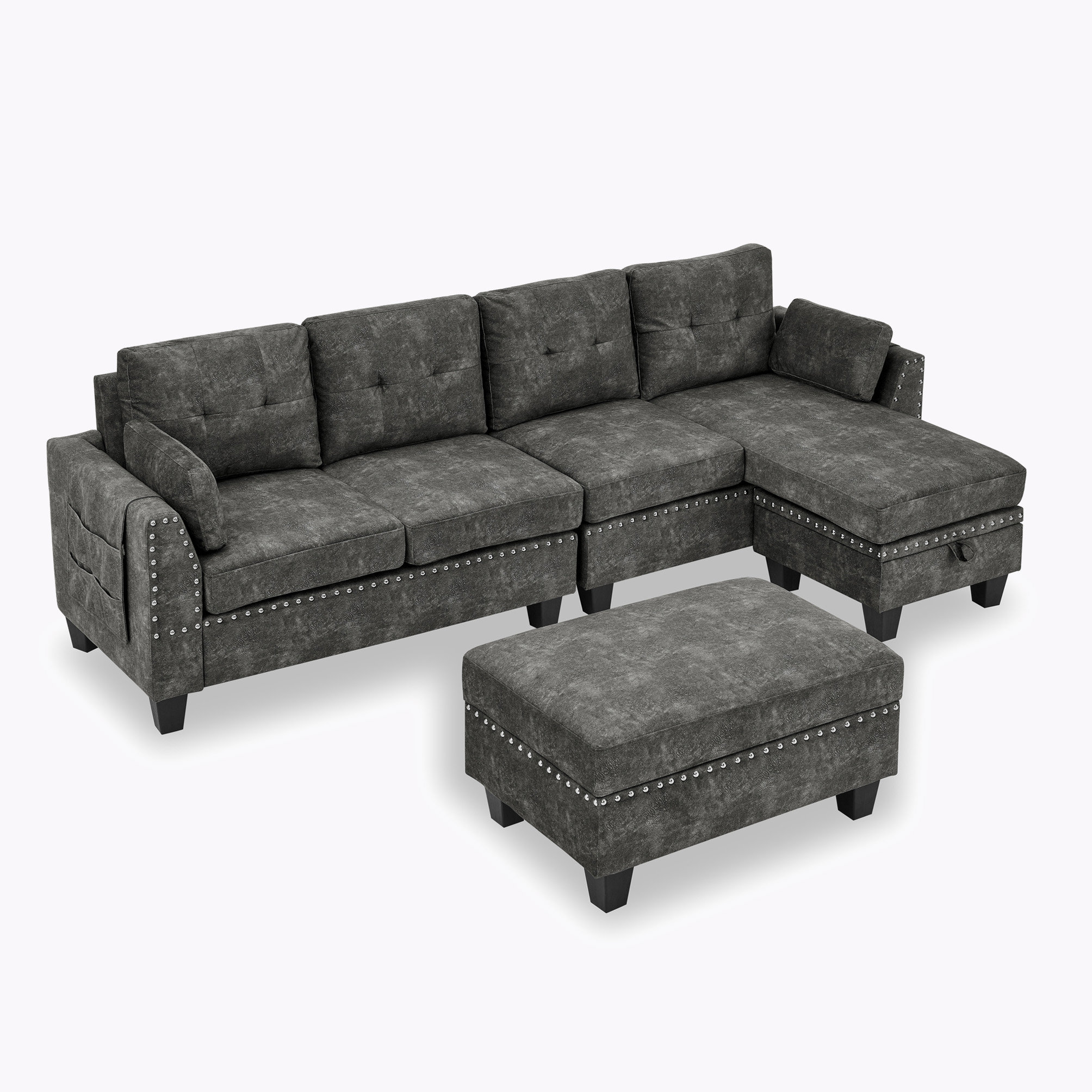 Red Barrel Studio® Storage Nailhead Sectional 3-Seaters Sofa | Wayfair