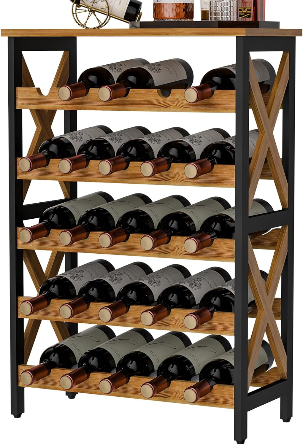 17 Stories 25 Bottle Wine Rack Freestanding Floor Rustic Wine Holder ...