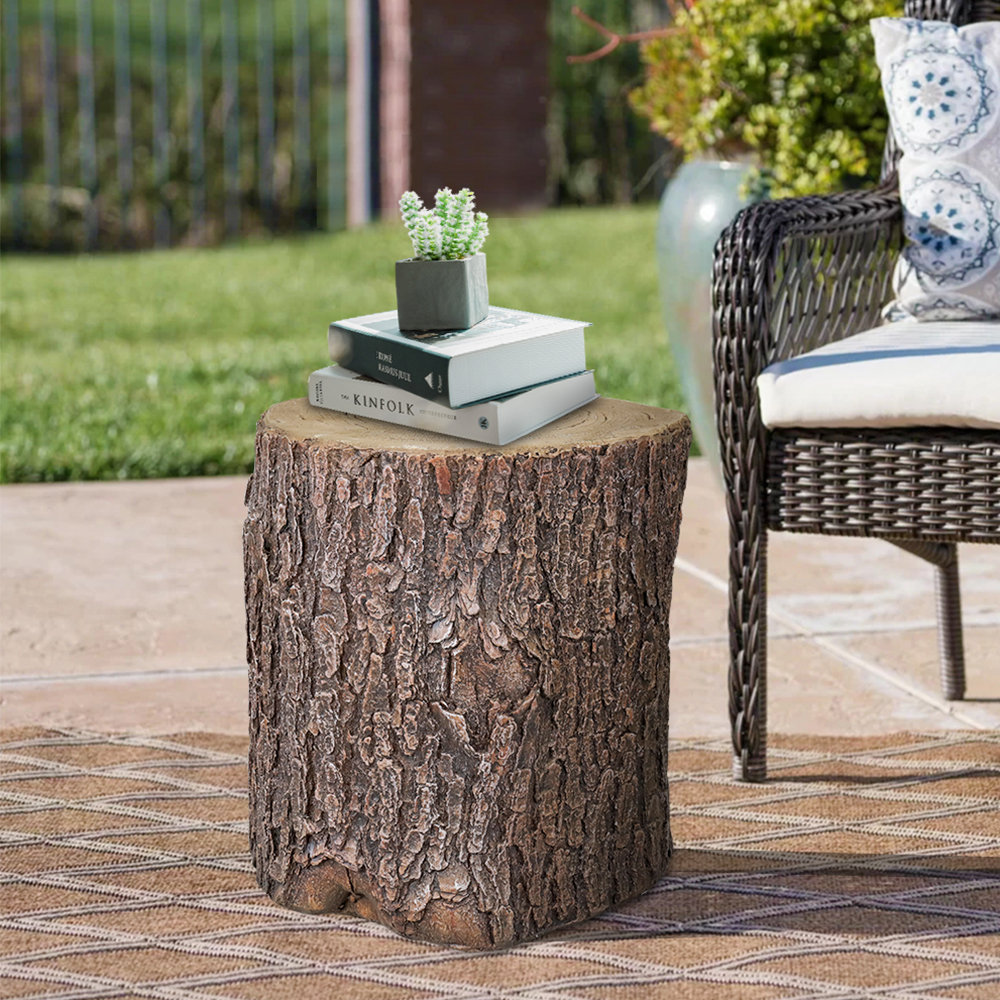 Millwood Pines 16.5”H Concrete Faux Oak Stump Cover Outdoor Side Table ...