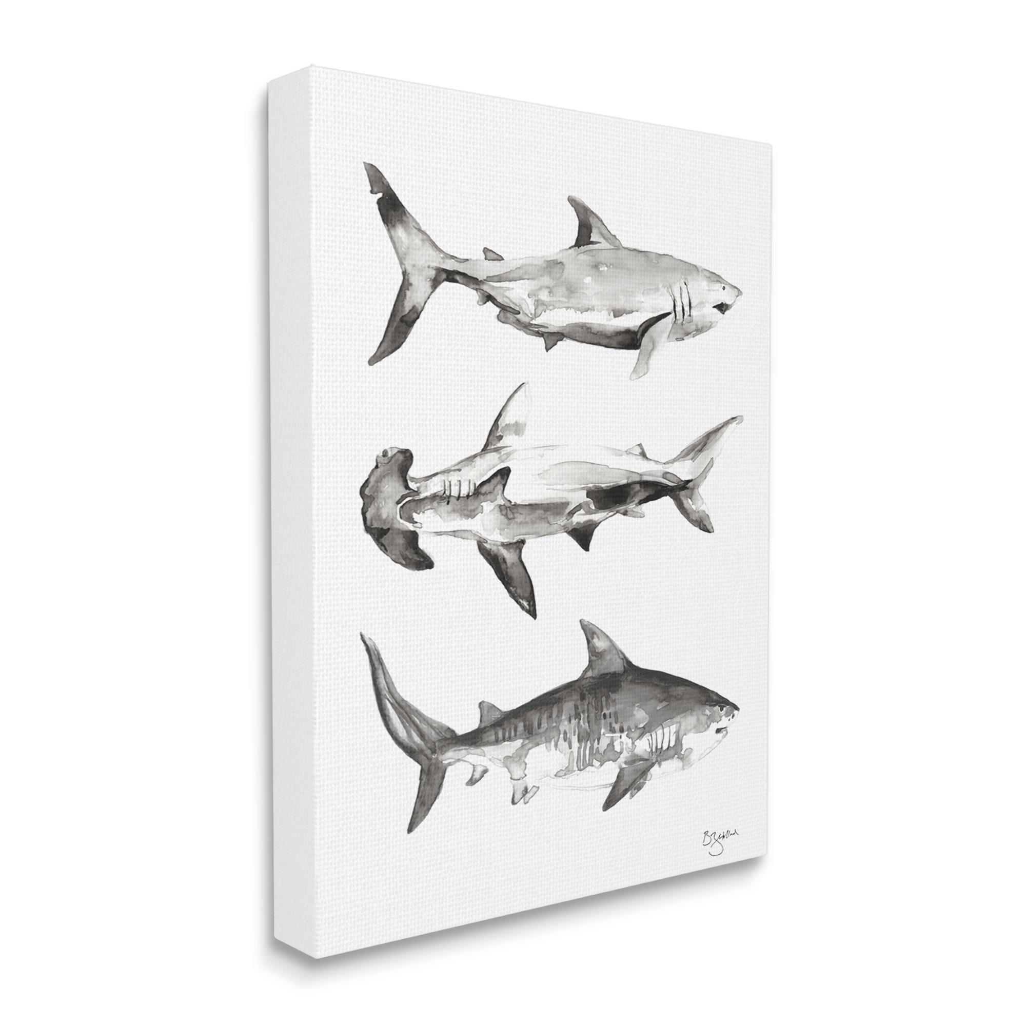 Highland Dunes Nautical Shark Trio On Canvas by Two If By Sea | Wayfair