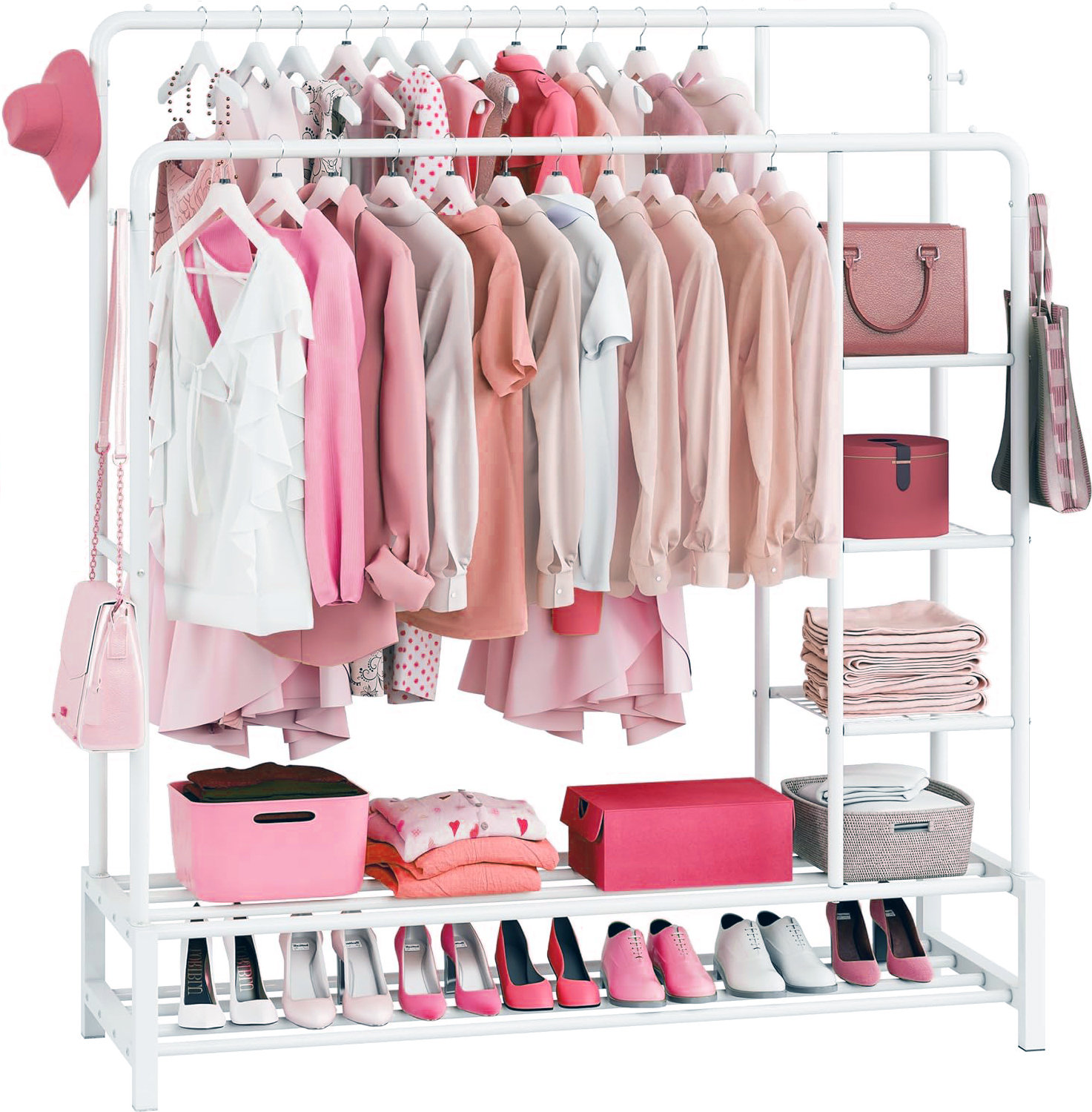 Latitude Run® 47" X 67" White Metal Heavy Duty Double Rods Clothing ...