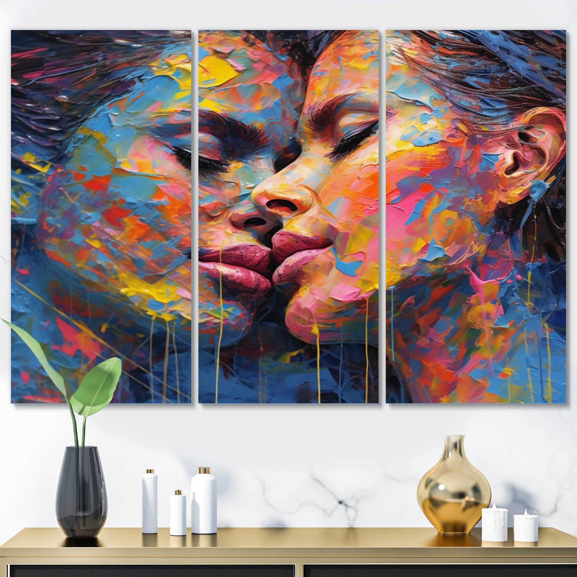 Design Art Female Soft Embrasse III - Fashion Woman Metal Art Print Set ...