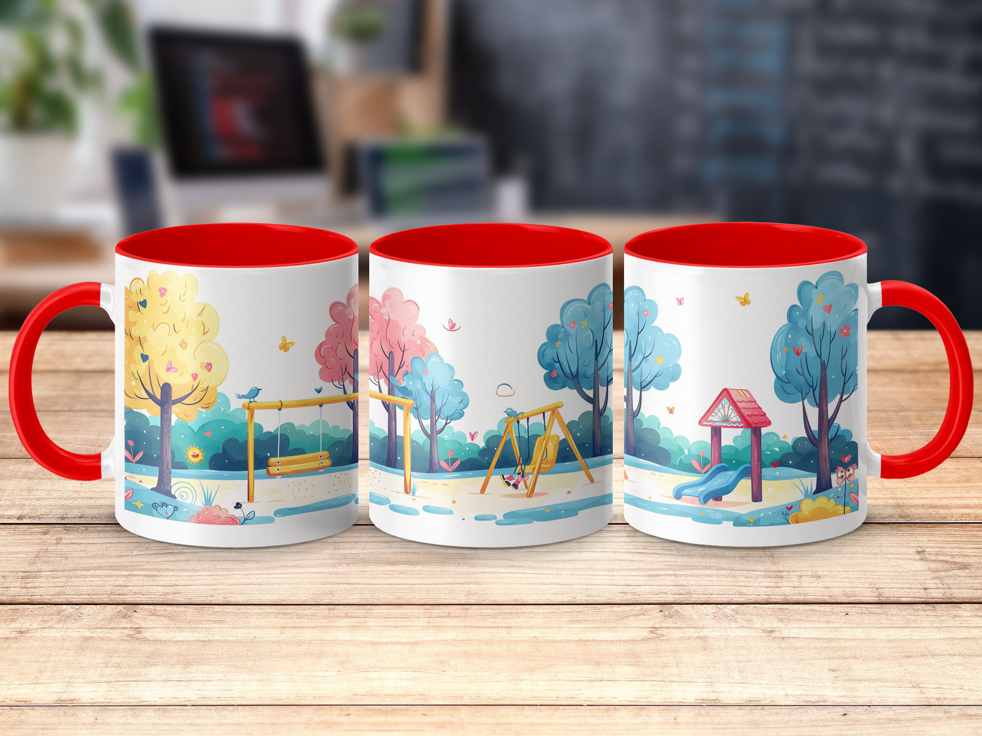 East Urban Home Kids Drawing Style 11oz Accent Mugs – White Ceramic ...