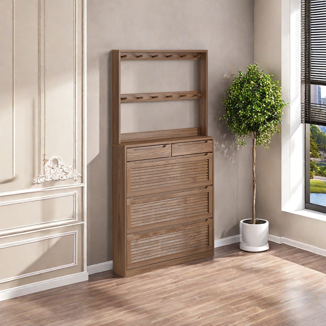 Elegant Home Furnishings.s Solid Oak Hall Tree with Drawer | Wayfair