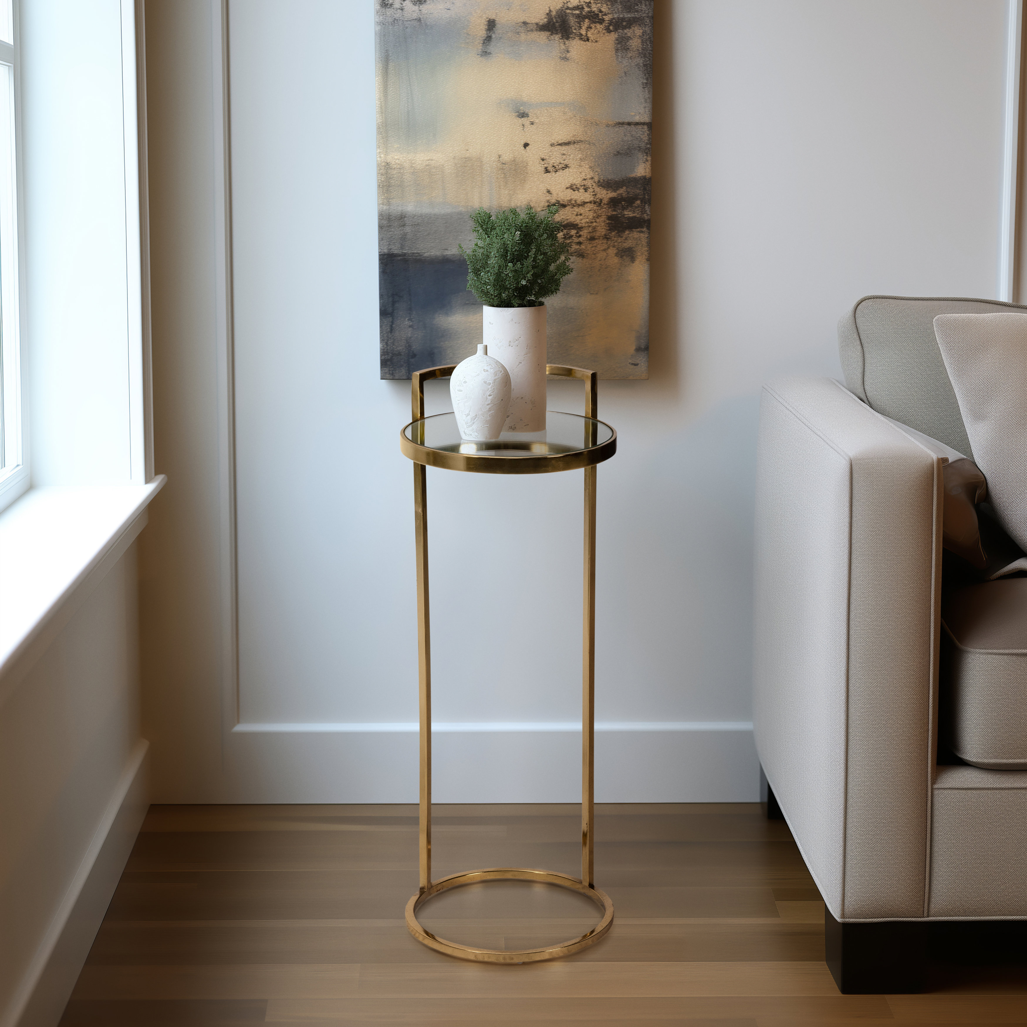 Mercer41 26"H Gold Iron Metal Drink Table with Mirror Top, Tall Accent ...