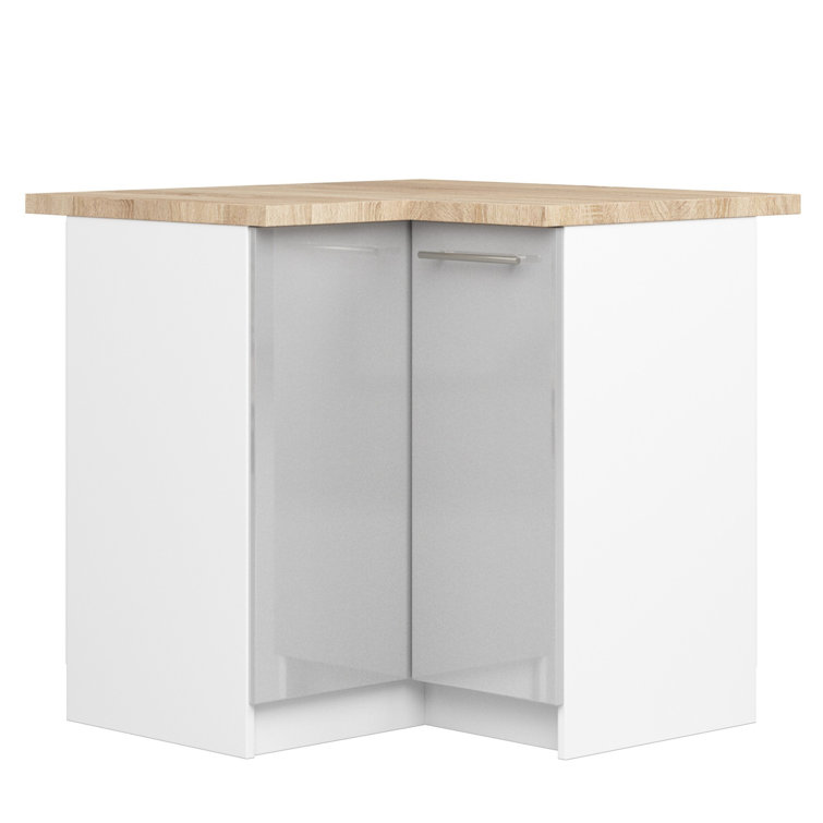 Akord OLIWIA corner kitchen base cabinet in white, light gray gloss ...