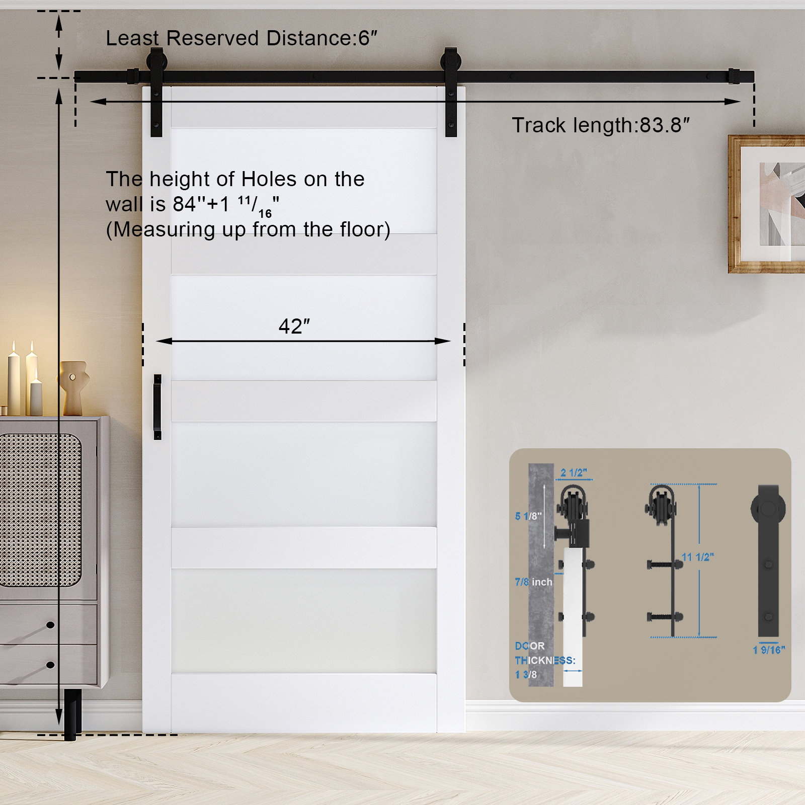 HOZONE Glass and Manufactured Wood Sliding Barn Door with Installation ...