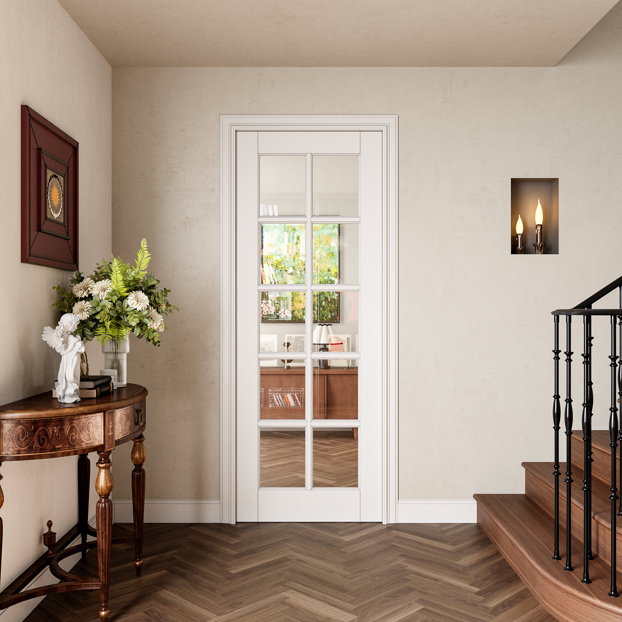 Home Worthy Interior Primed 10-Lite Clear Glass Solid Core Wood Pantry ...