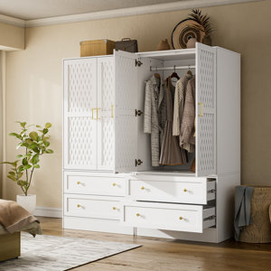 Ebern Designs Zanera Armoire Wardrobe Closet with 2 Woven Doors ...