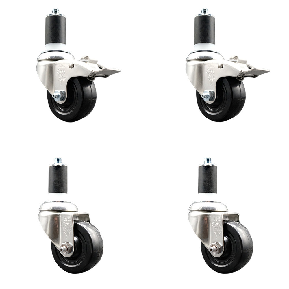 Service Caster Hard Rubber Swivel Expanding Stem Caster Set with 2 Lock ...