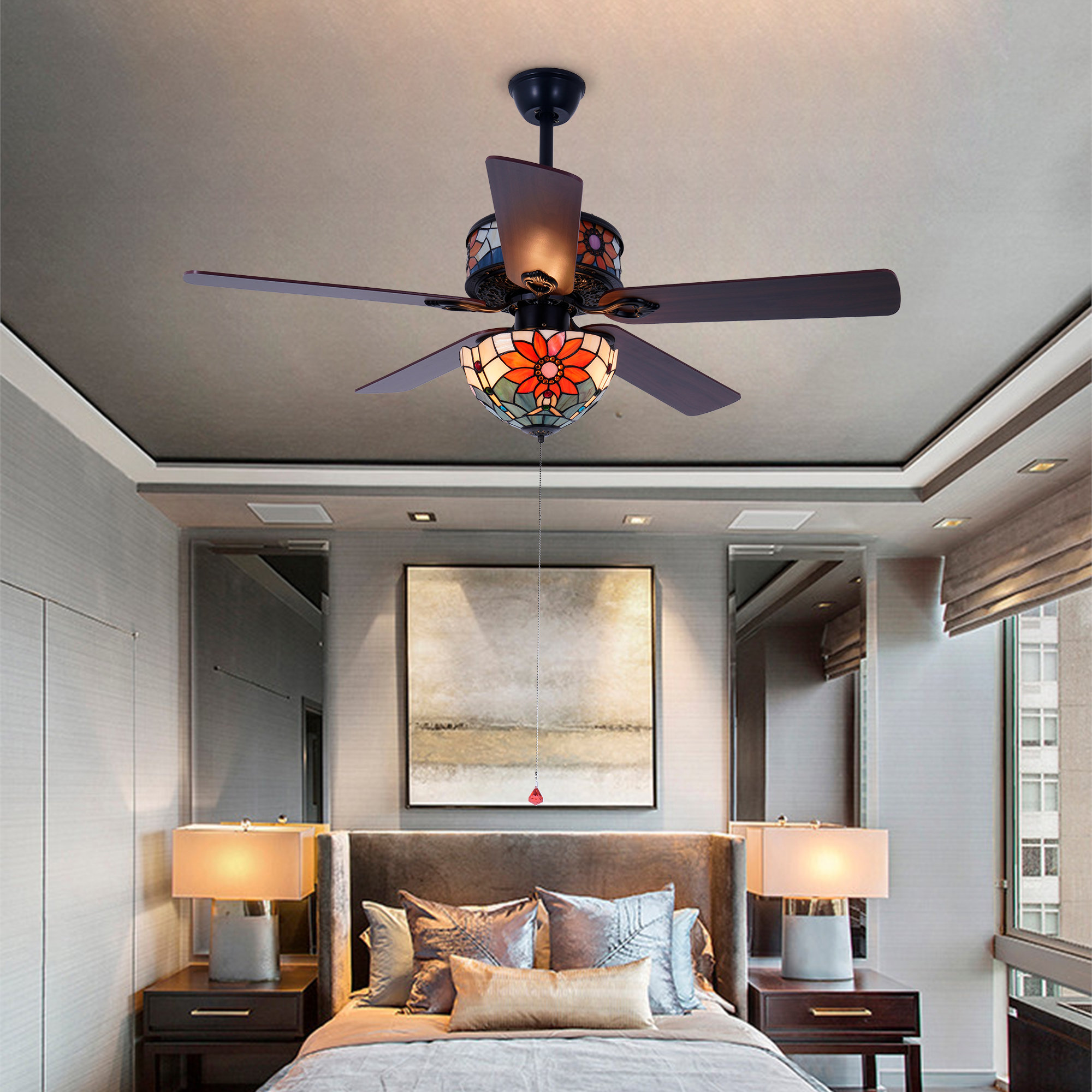 Astoria Grand 52 '' 5 - Blade Hand-Soldered Stained Glass Ceiling Fan ...