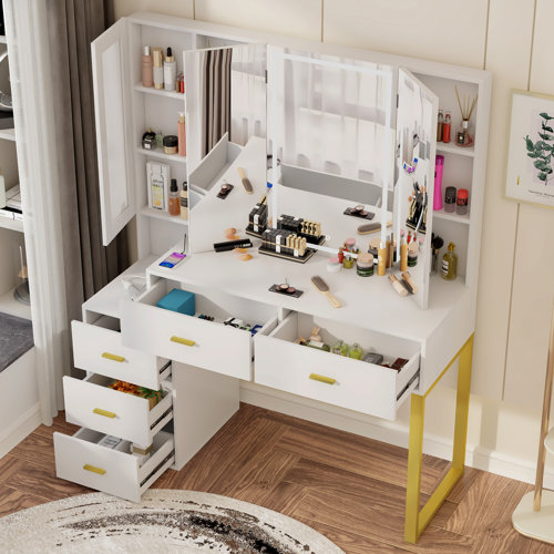 Solid Wood Makeup Vanities You'll Love | Wayfair