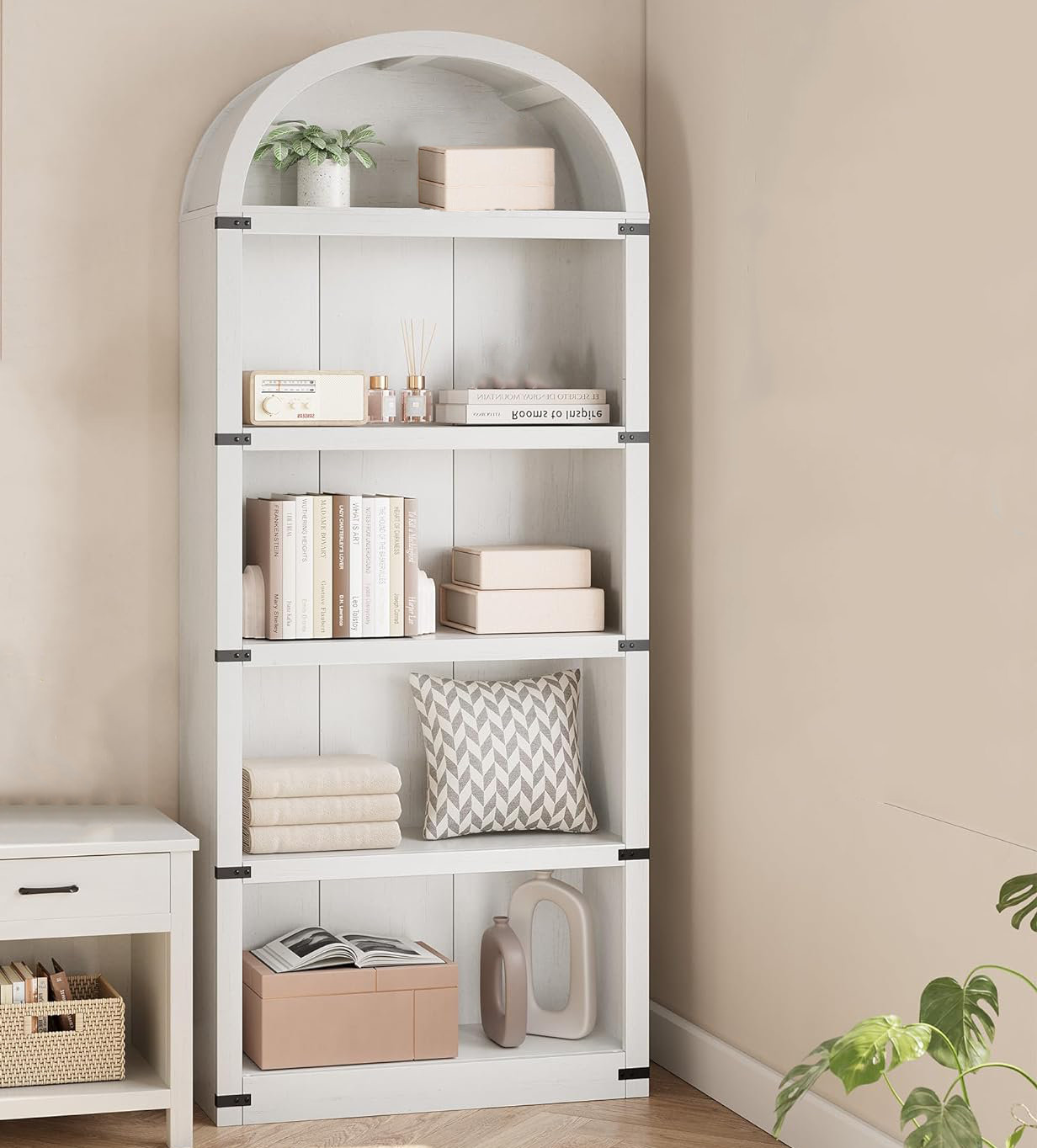 Gracie Oaks Arched Bookcase,tall Bookcase Farmhouse Display Storage ...
