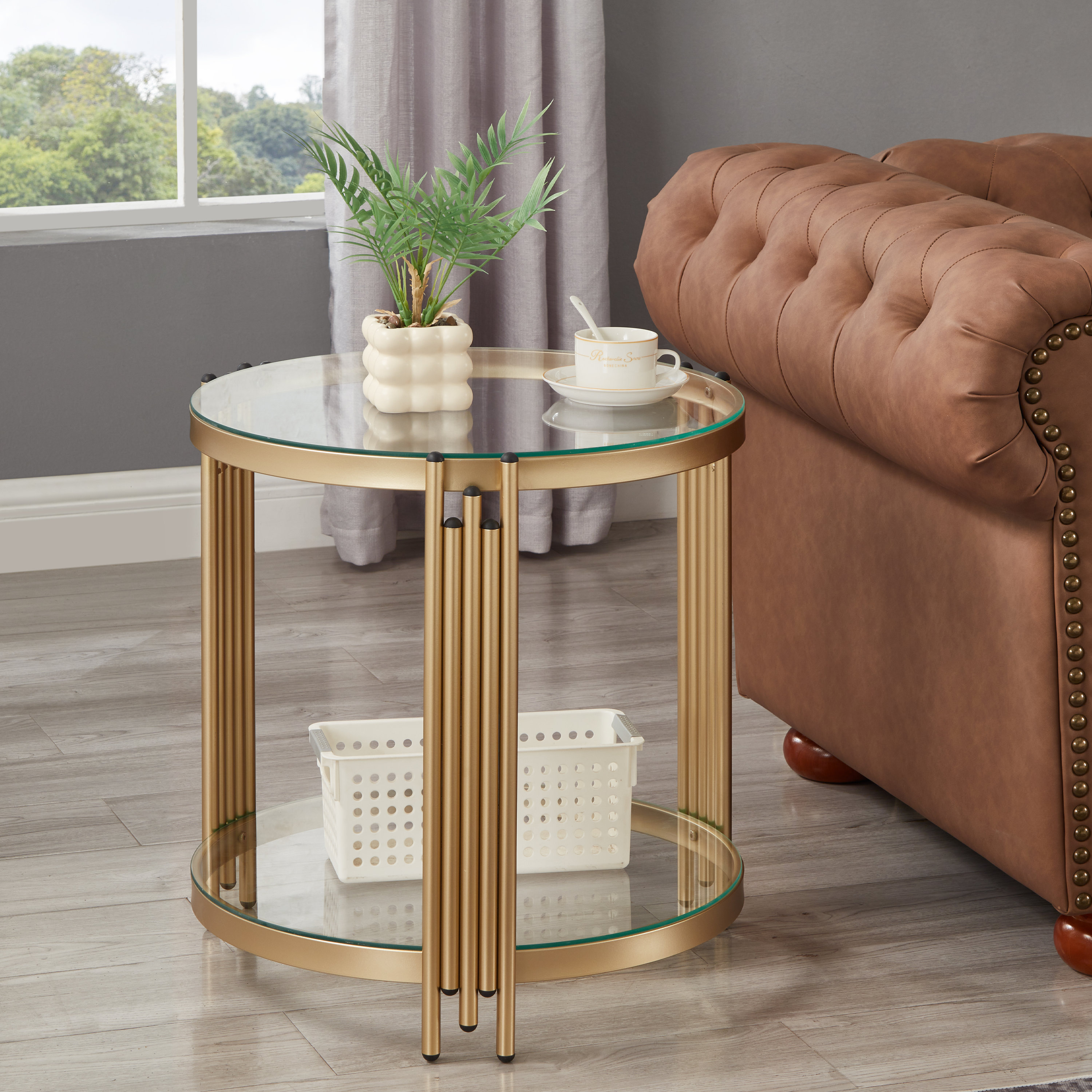 Wrought Studio™ Breannon Glass Top End Table For Living Room, Bedroom ...