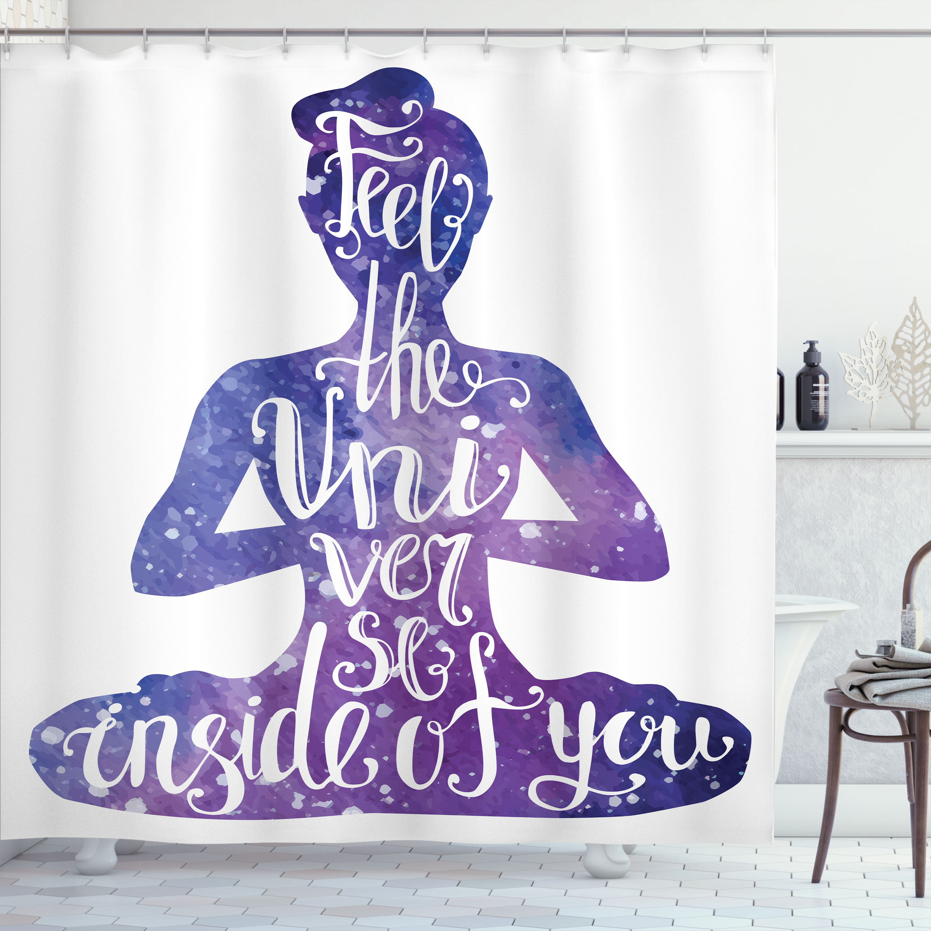 East Urban Home Yoga Shower Curtain Female Silhouette Words Violet and ...