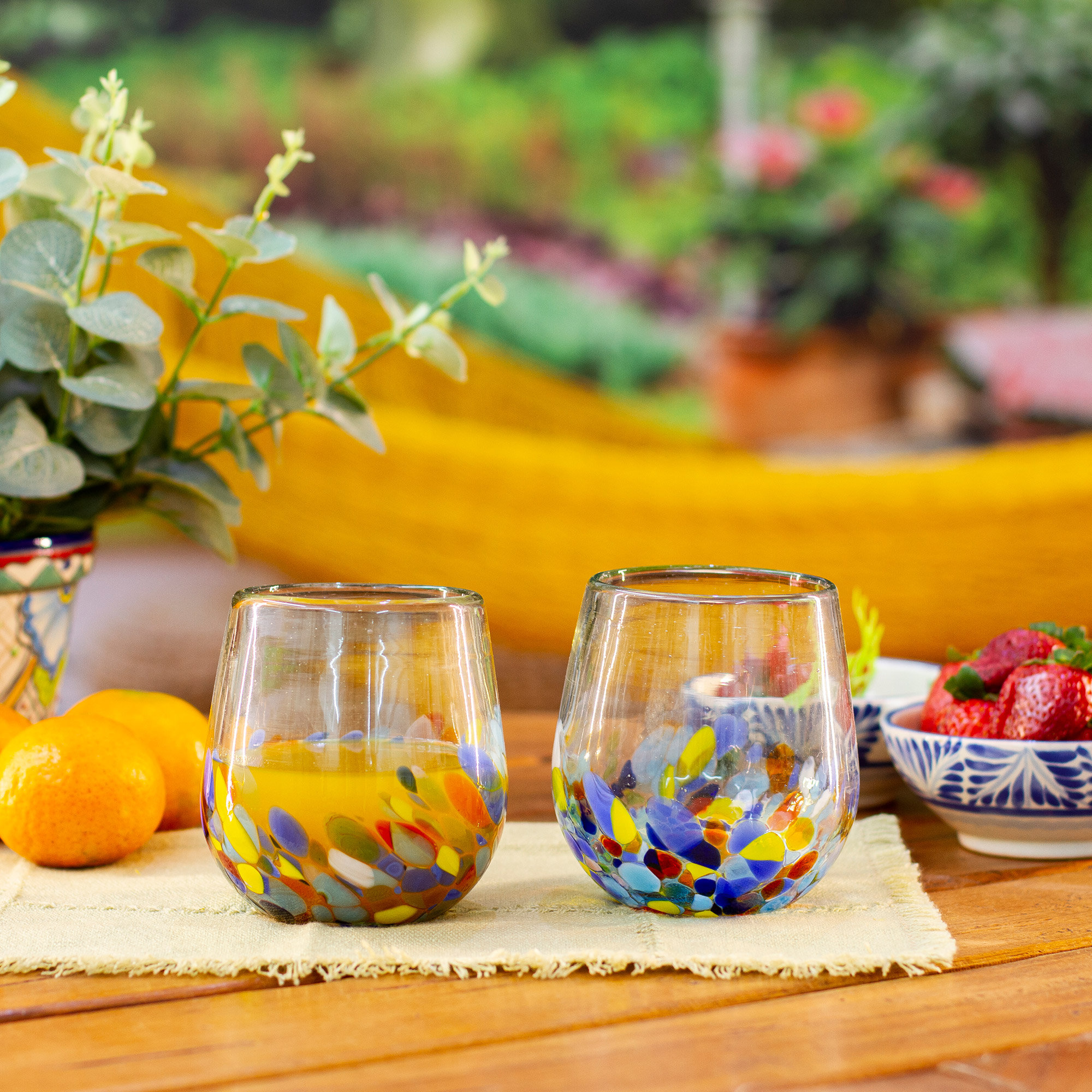 Latitude Run® Handmade Confetti Festival Handblown Stemless Wine ...