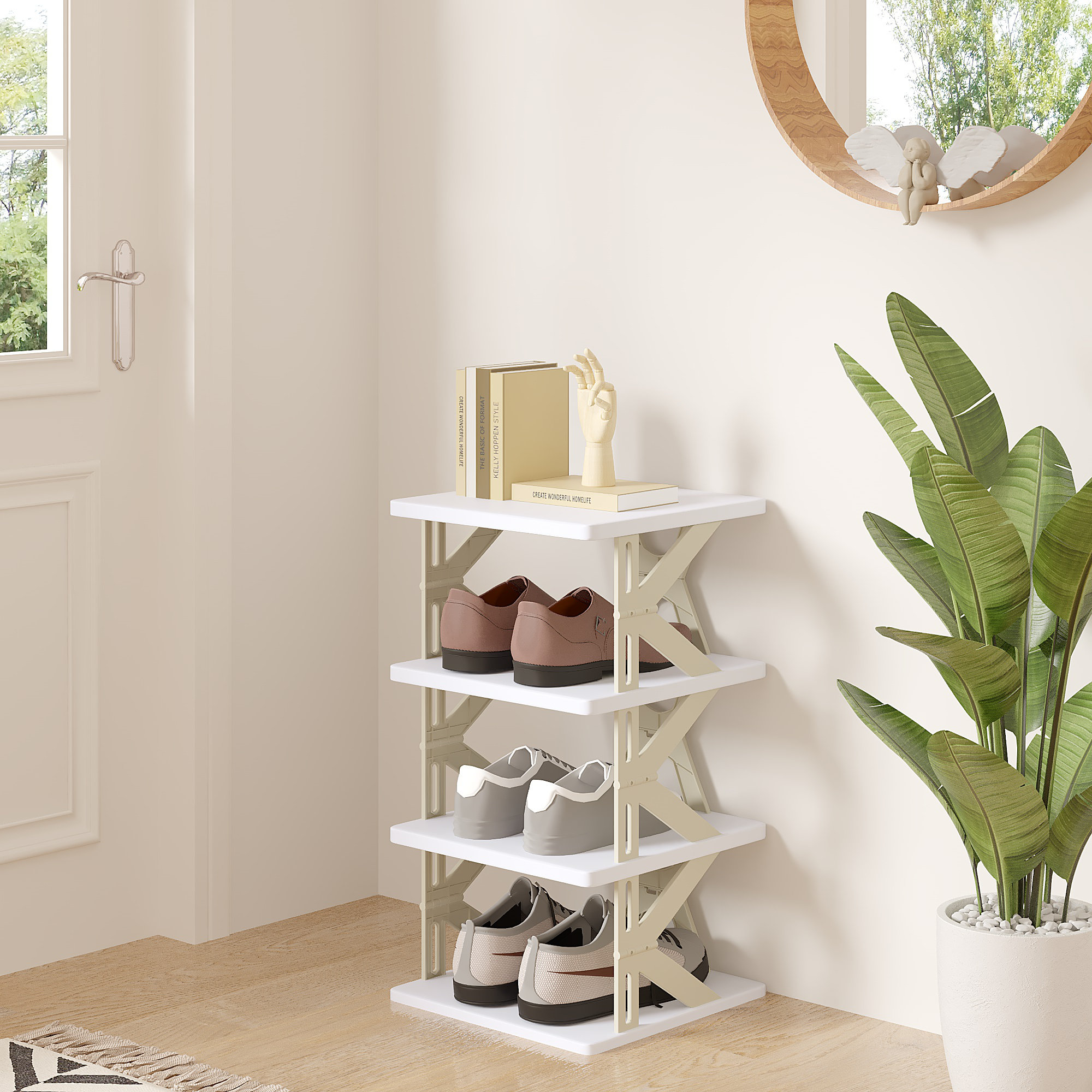 Rebrilliant Iya 4 Tier Shoe Rack, Foldable Shoe Shelf, Narrow Free ...