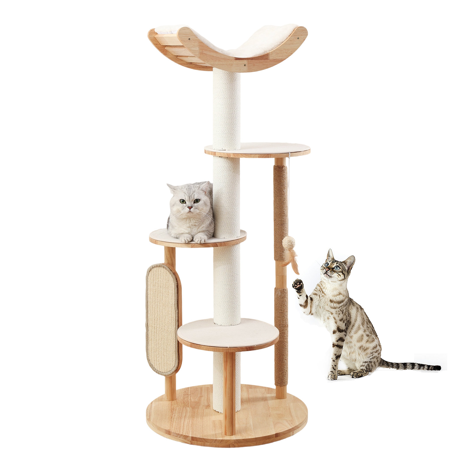 Corrigan Studio® 55" Cat Tree Tower For Indoor Large Cats, Solid Oak ...