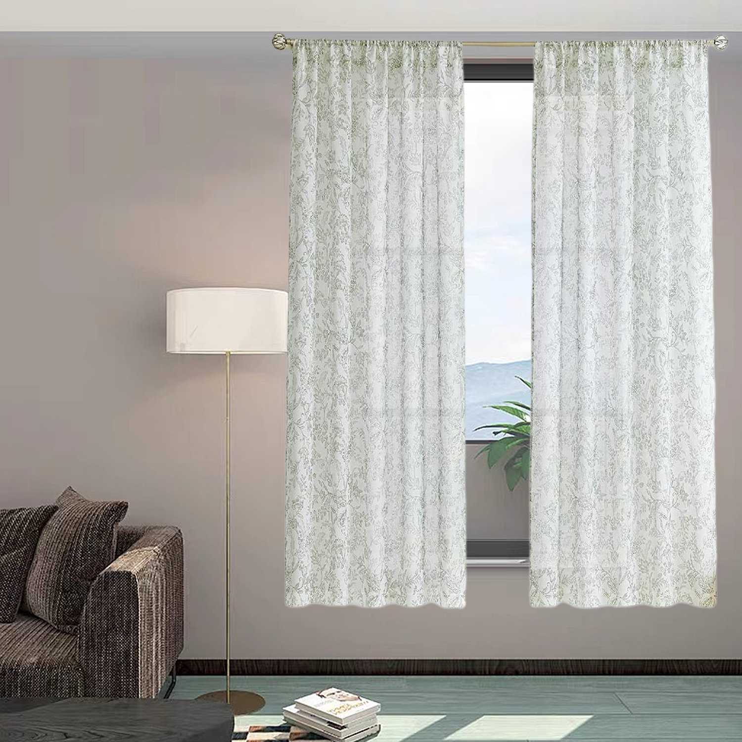 Charlton Home Farmhouse Sheer Curtains For Living Room Bedroom Floral ...