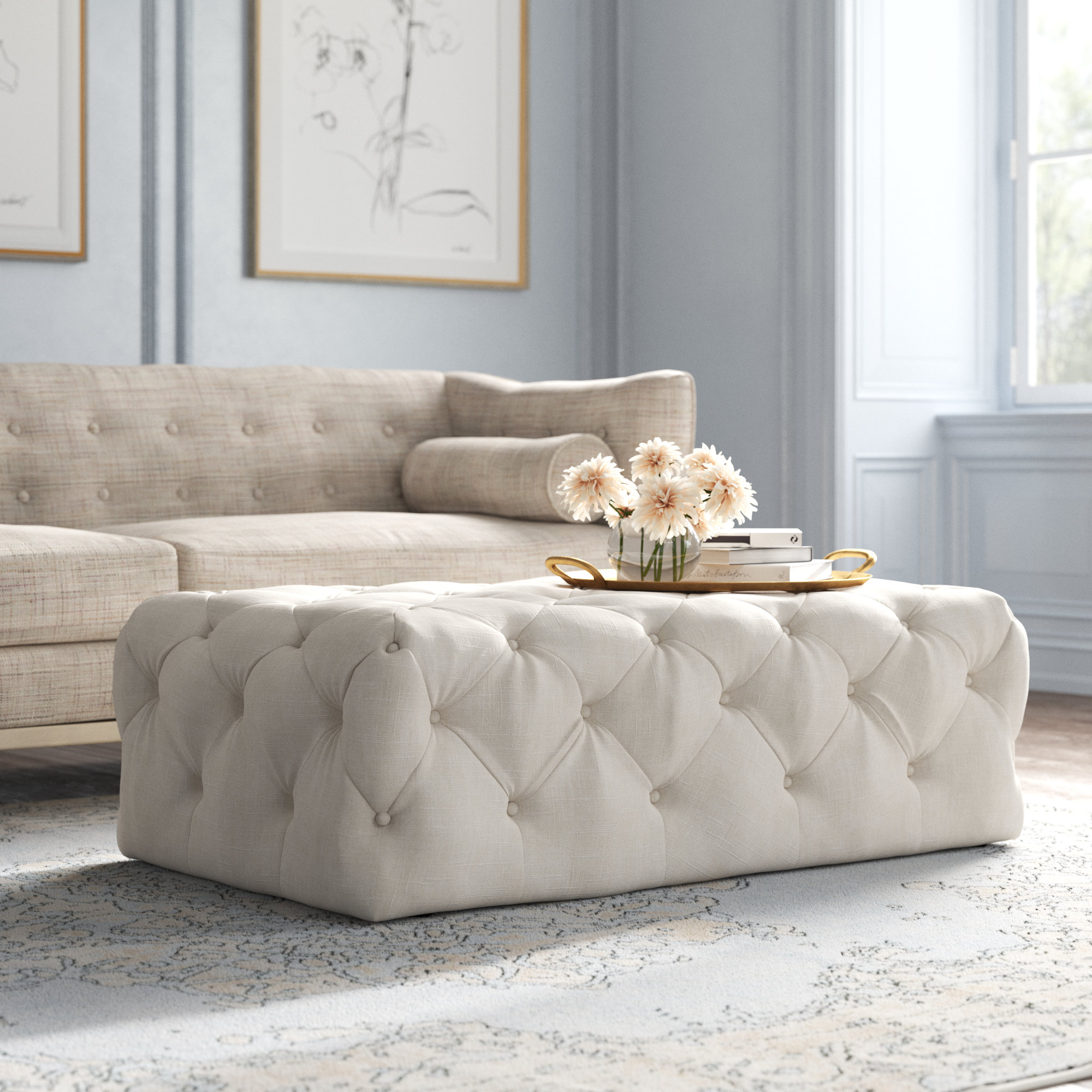 Tufted coffee table rectangle store