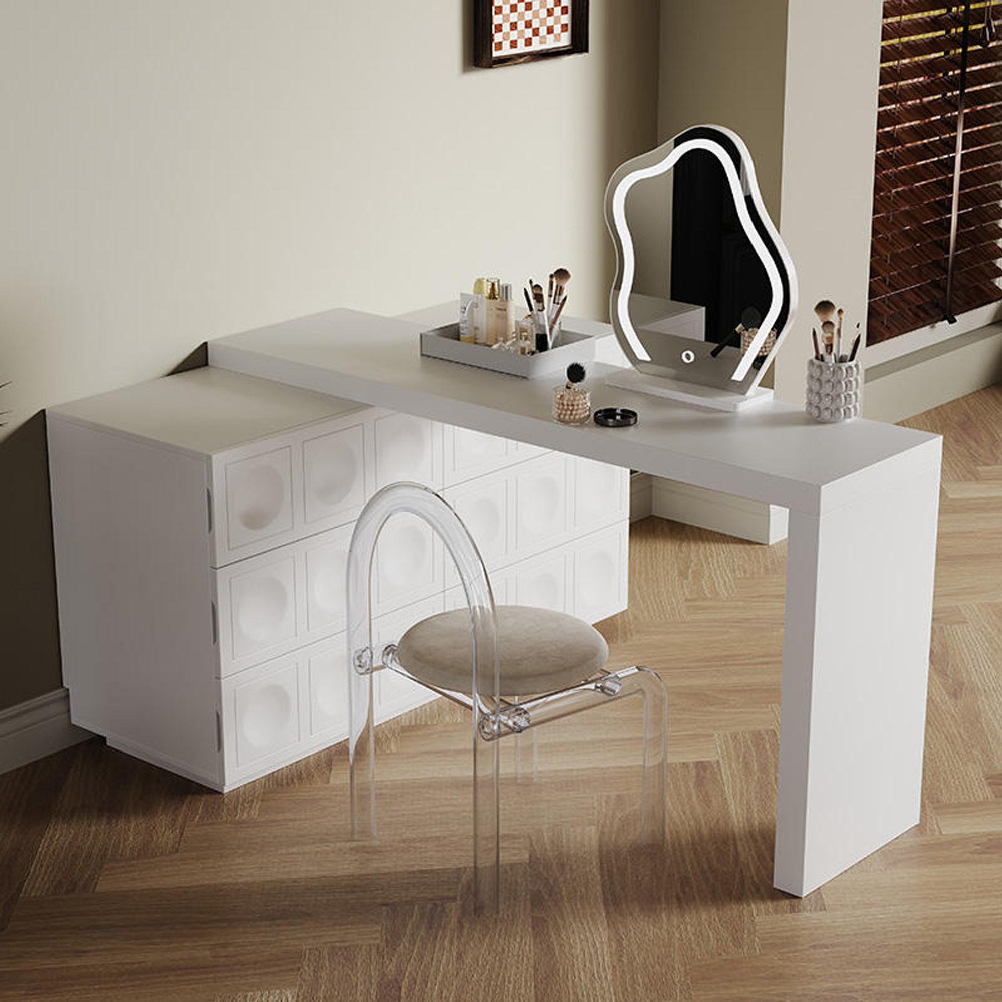 Hokku Designs Rozy White Modern LED - Lit Bedroom Vanity with Acrylic ...