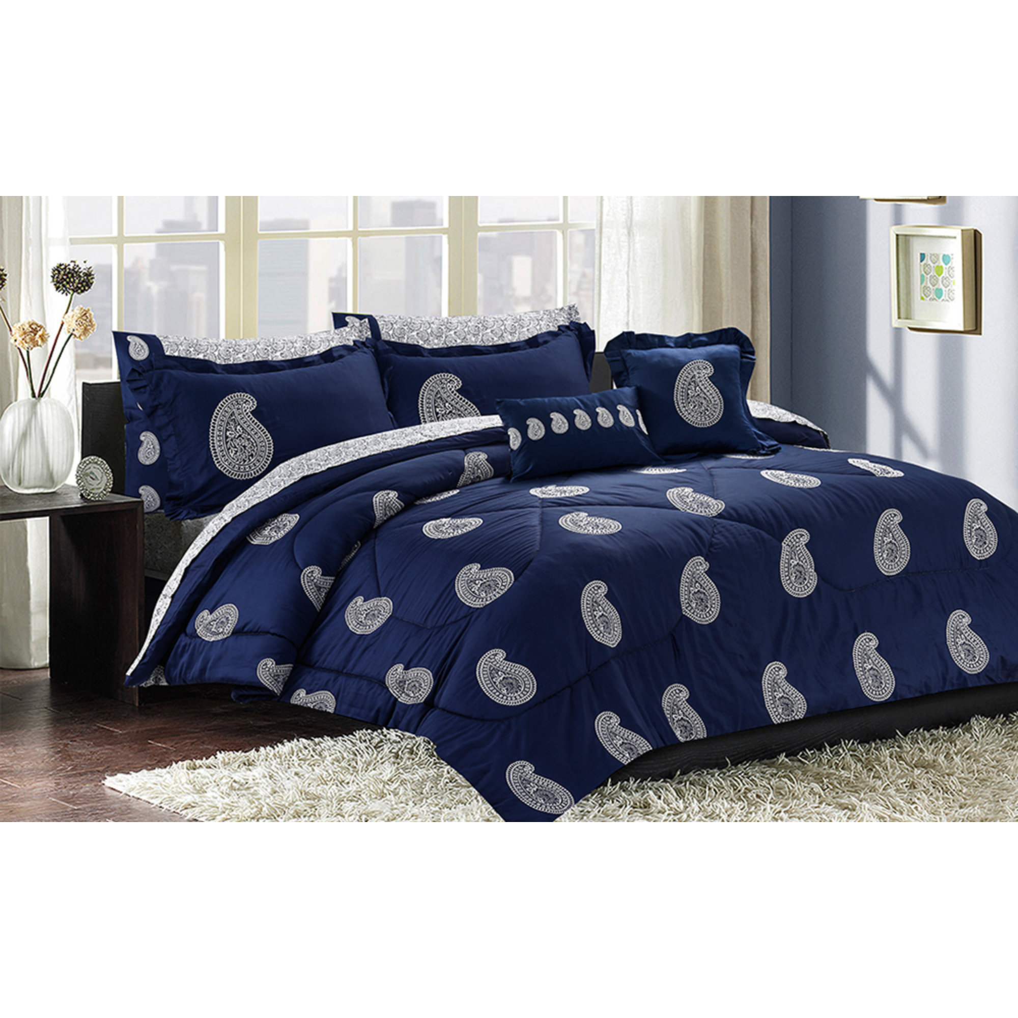 Textile Hub Blue/White 100% Cotton 10 Piece Comforter Set | Wayfair