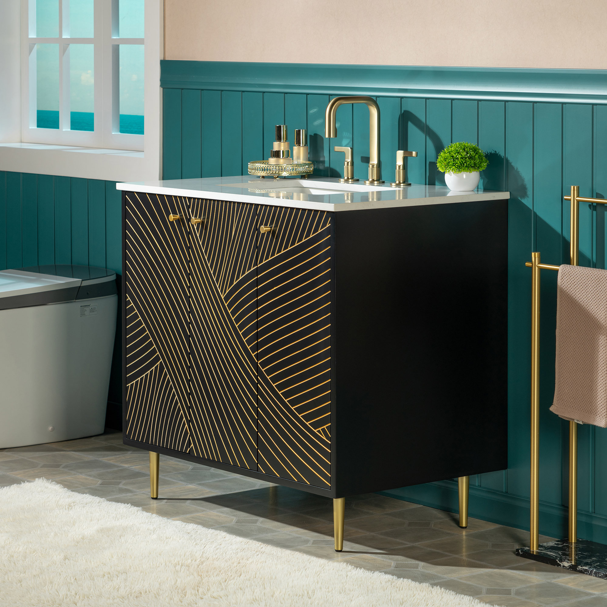 WoodBridge Eden 36" Modern Bathroom Vanity with White Engineered Stone ...