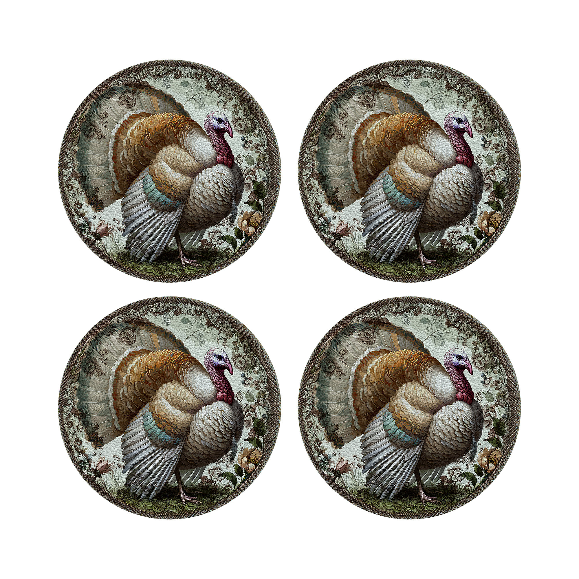 Nicolette Mayer Woodland Turkey Vegan Leather Round Coasters | Wayfair