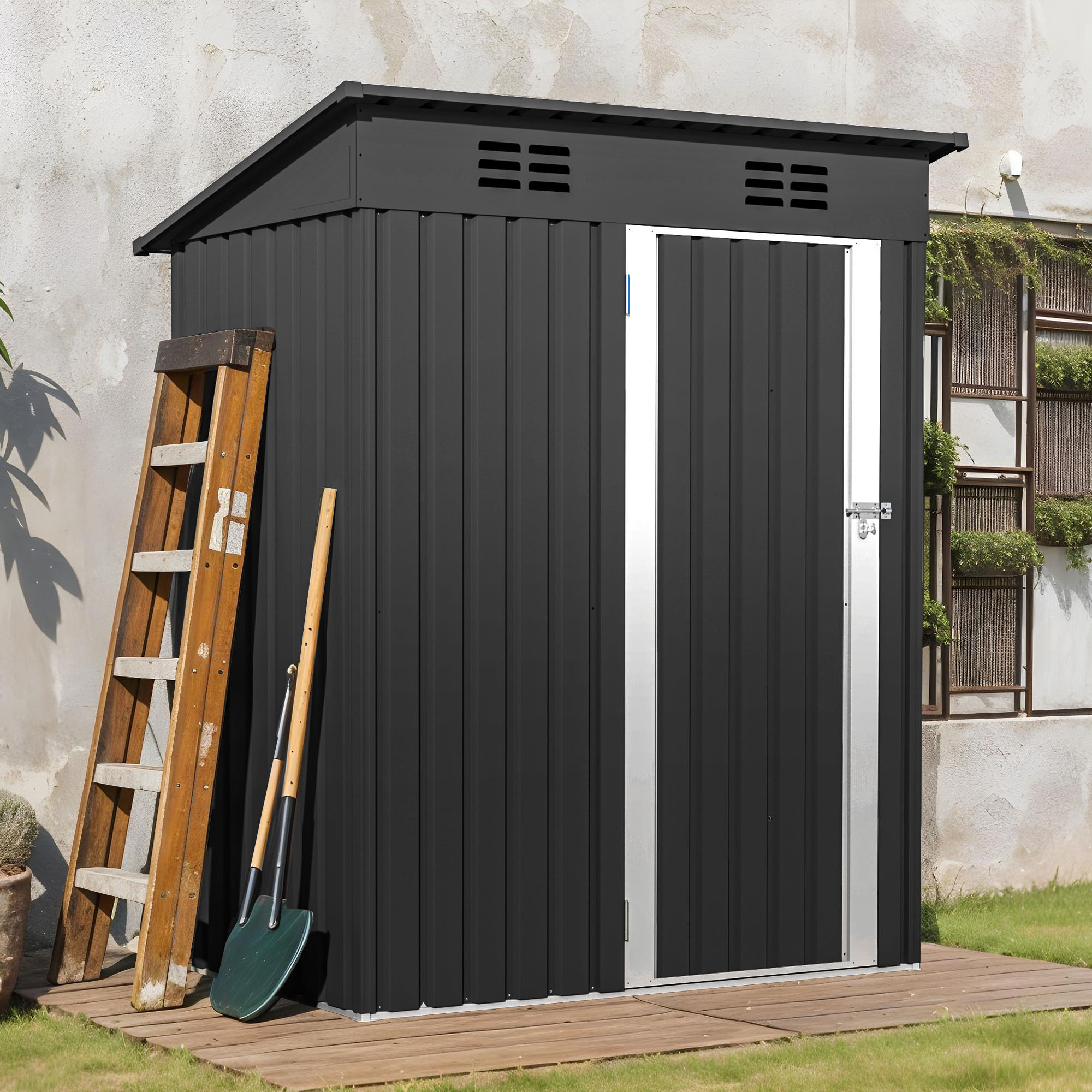 YITAHOME 2.46' W X 1.82' D X 5.94'H Galvanized Steel Storage Shed ...