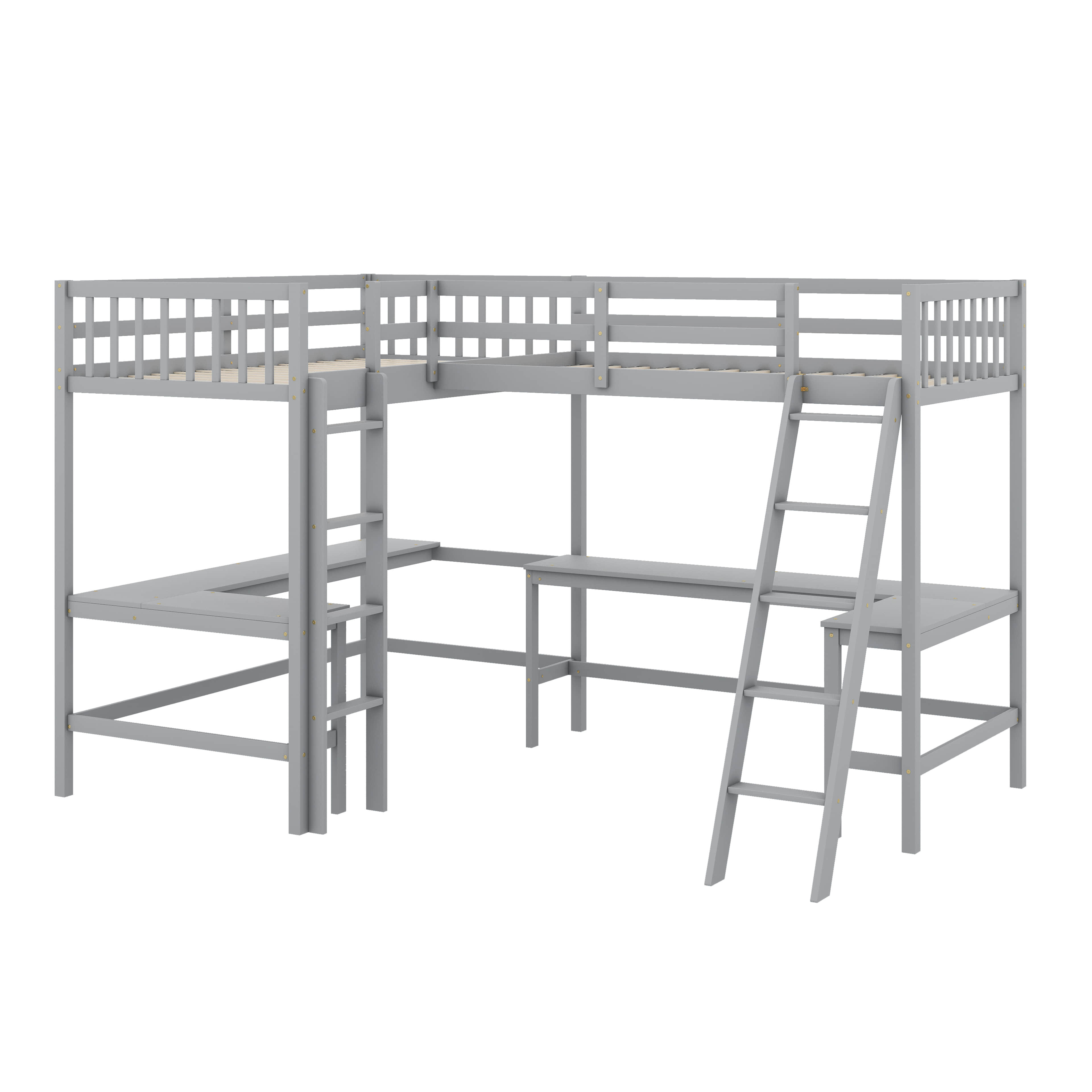 Harriet Bee Twin Size L-Shaped Loft Bed With Desks | Wayfair