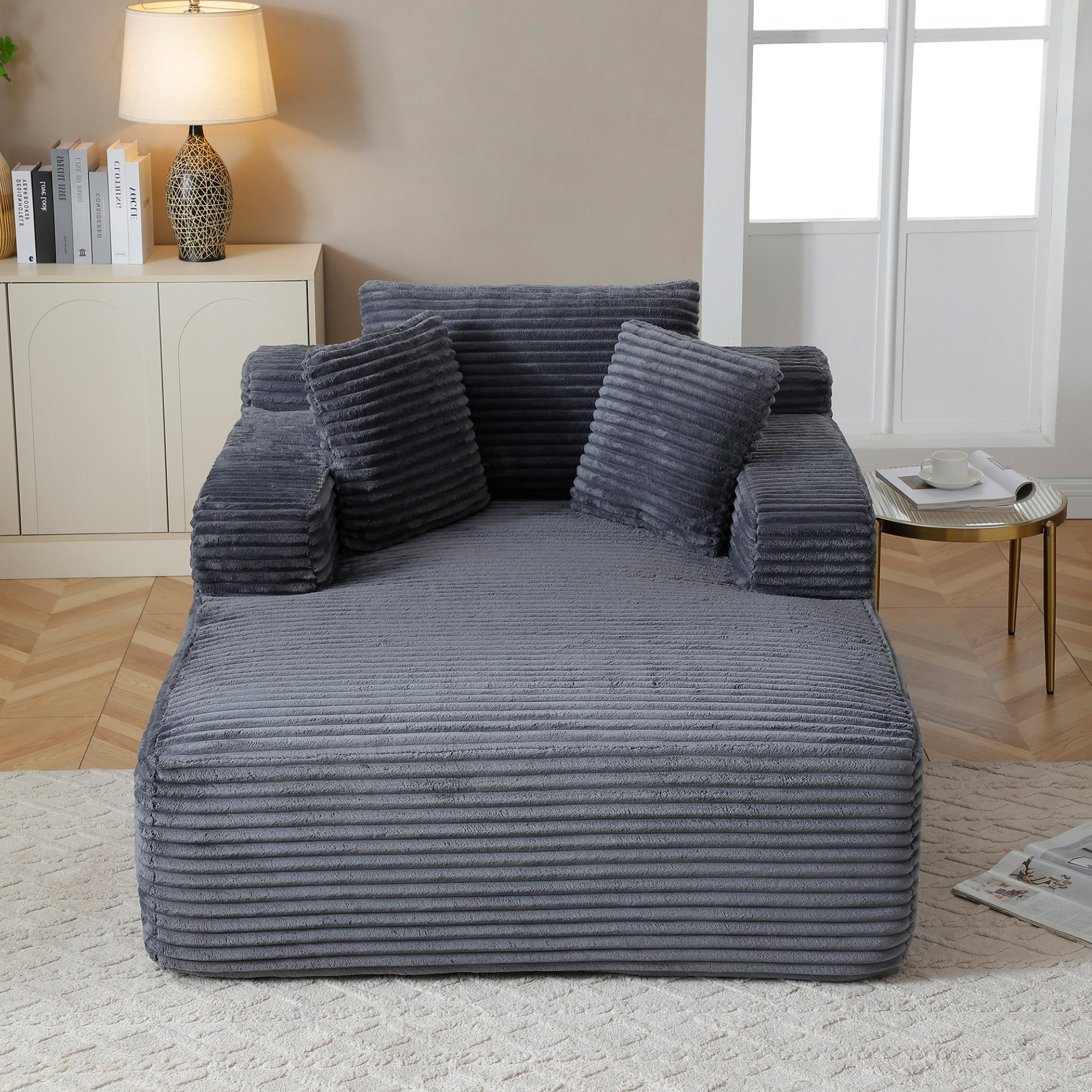 Mercer41 Oversized Corduroy Chaise Lounge Sofa No Assembly | Wayfair