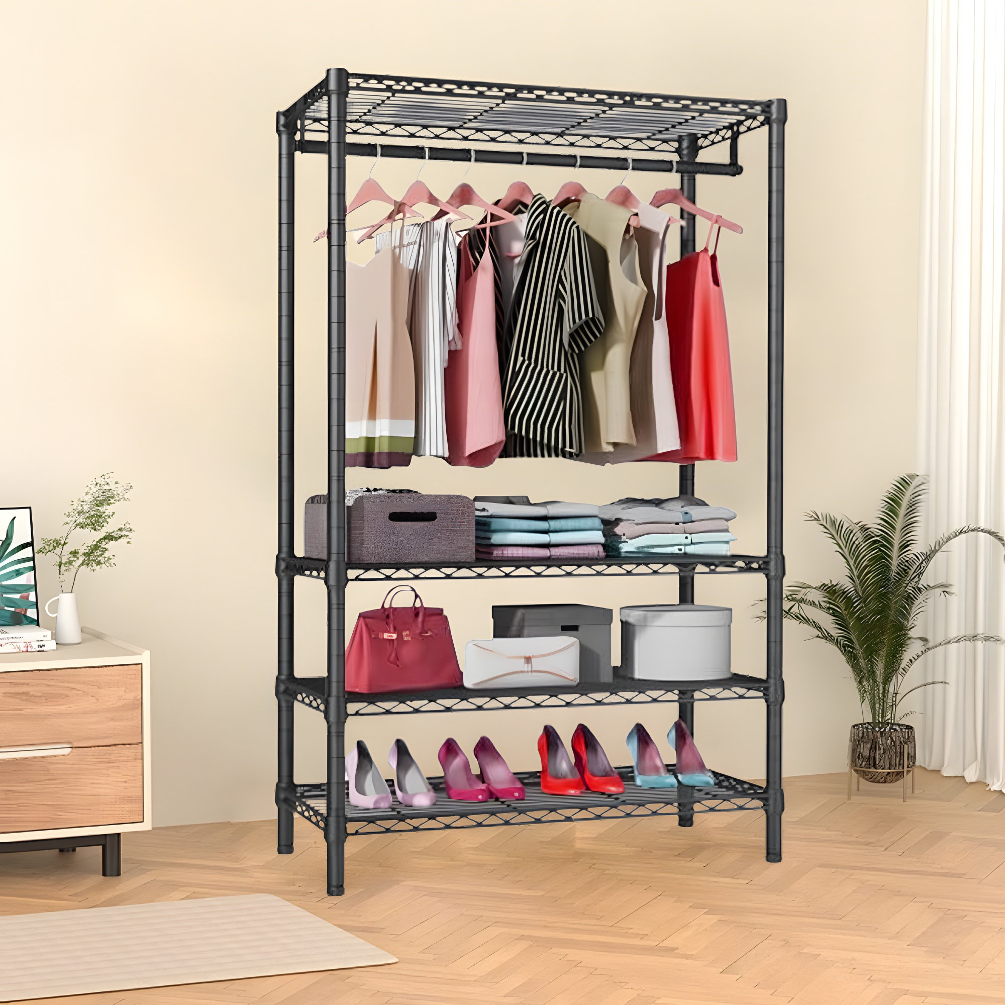 LIWEI Freestanding Rods Clothing Garment Rack For Organizing Shoes,Bags ...