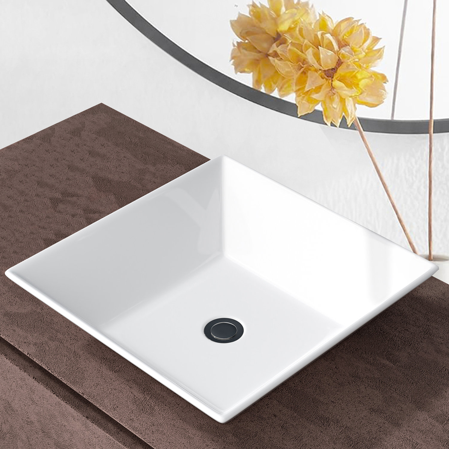 GAWEZA 16X16 Inch White Ceramic Square Vessel Bathroom Sink | Wayfair