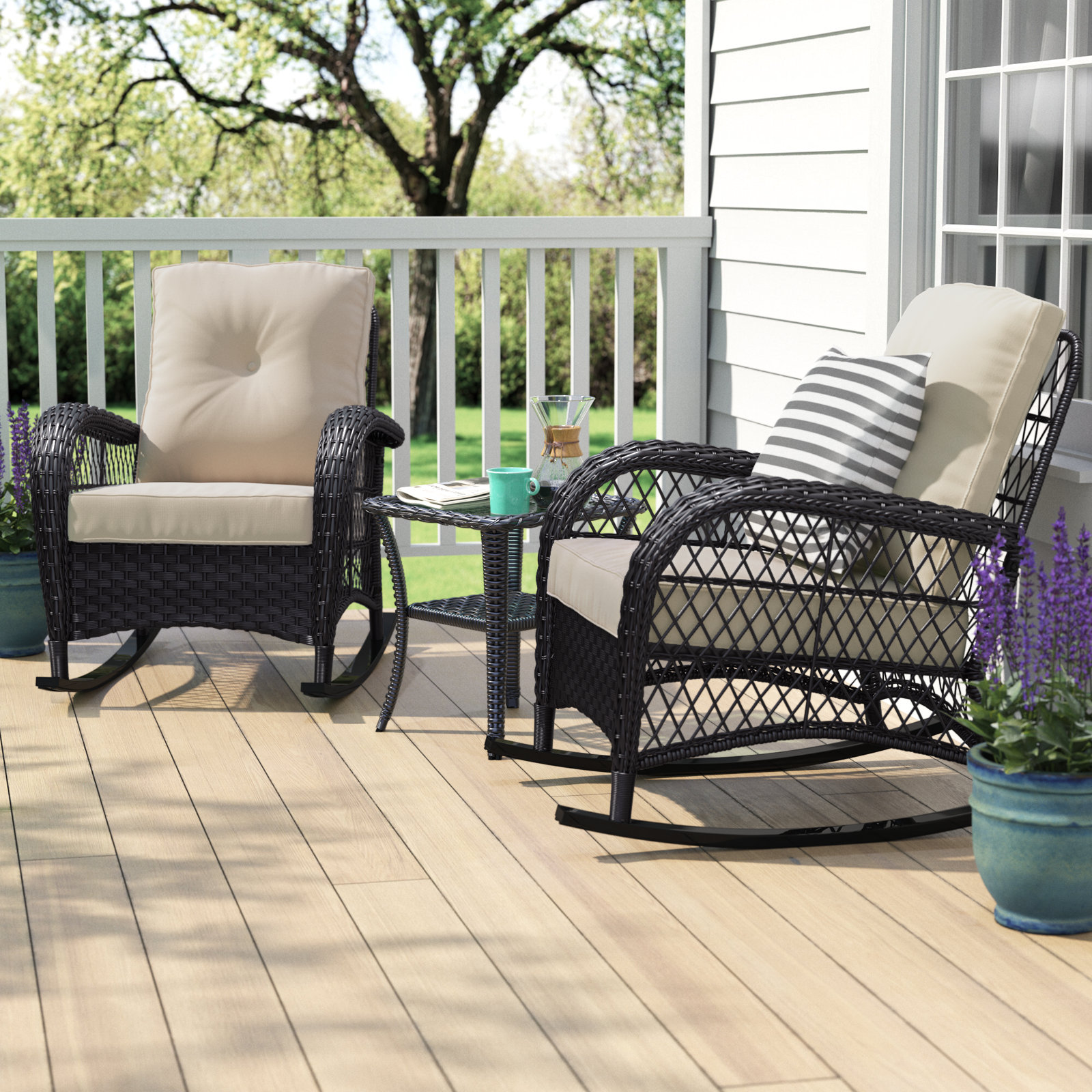 Lark Manor Addolorata 3 Piece Rattan Seating Group with Cushions ...